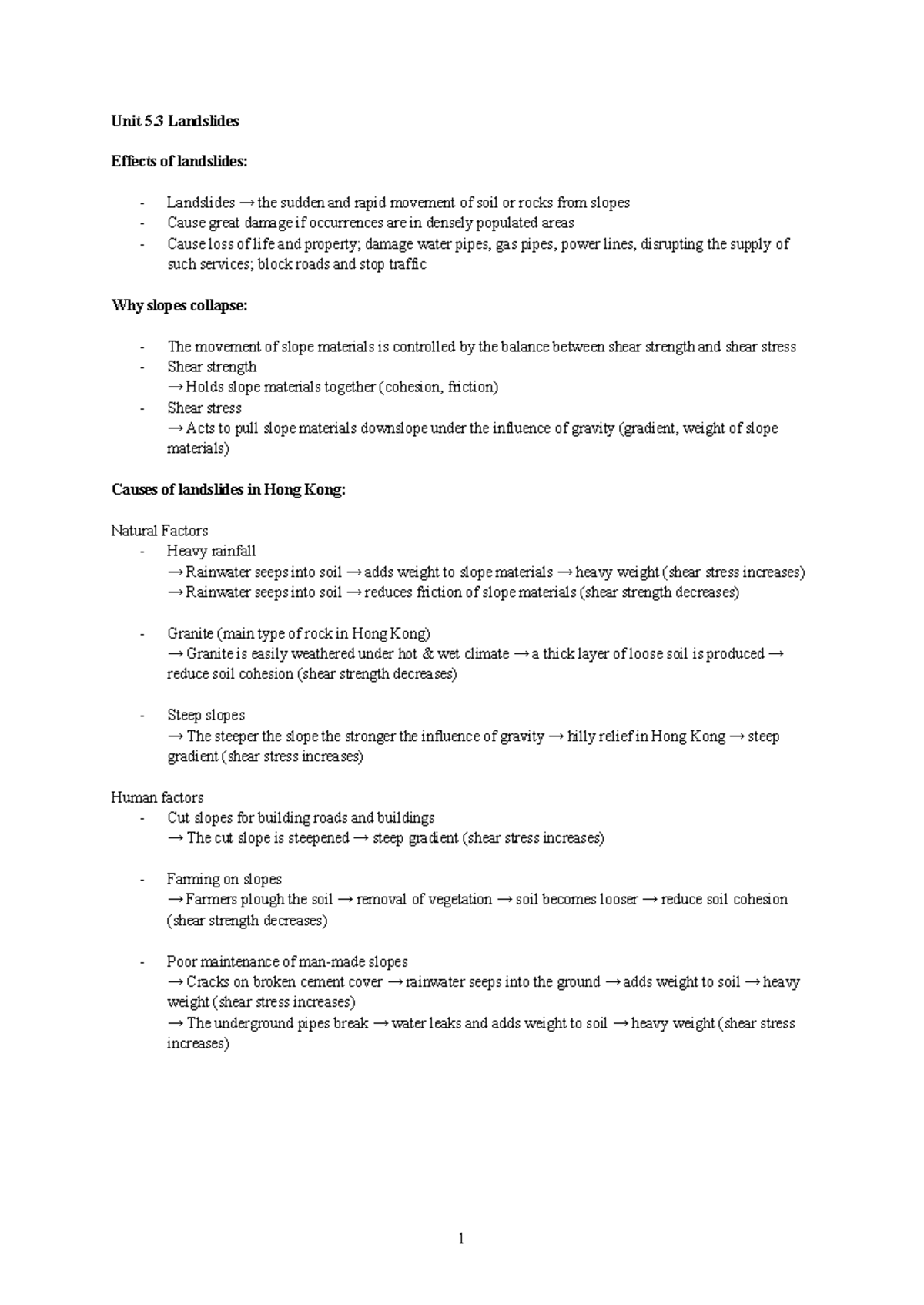 Geography Notes: Unit 5.3 - Landslides and Their Effects - Studocu