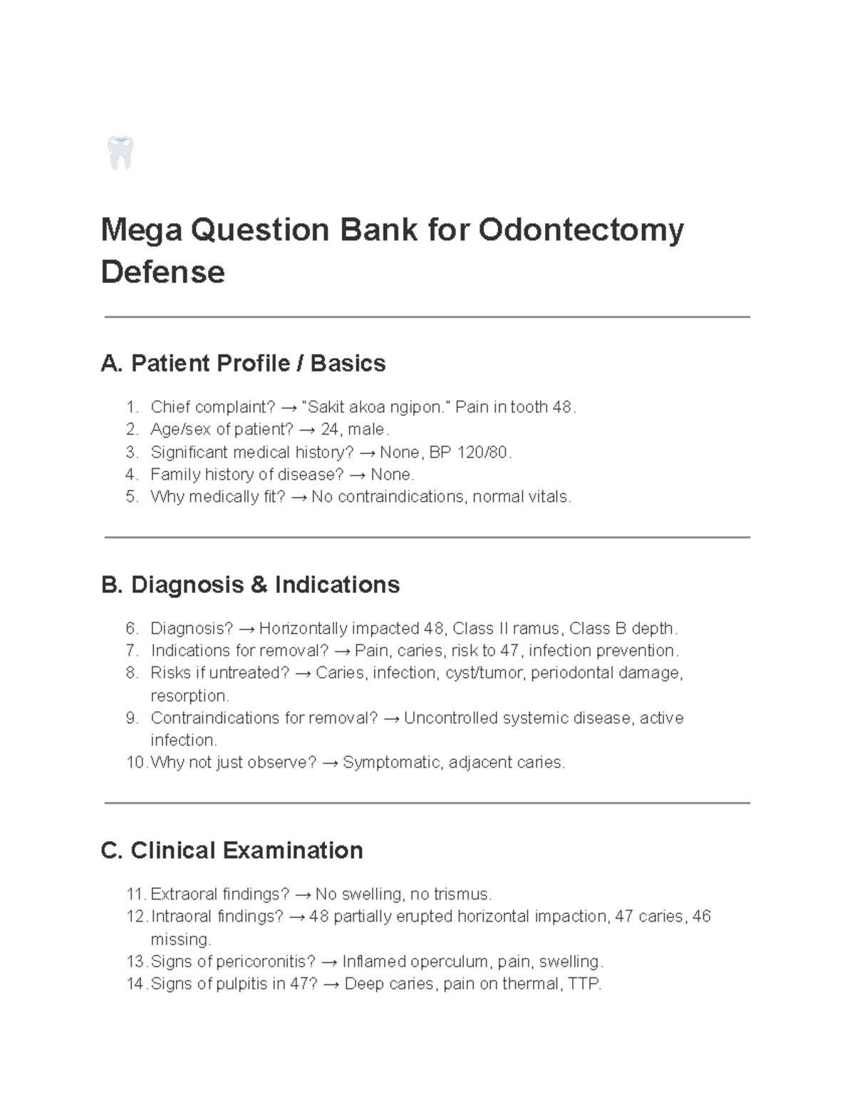 Odontectomy Defense Mega Question Bank (40-80 Rpd) - Studocu
