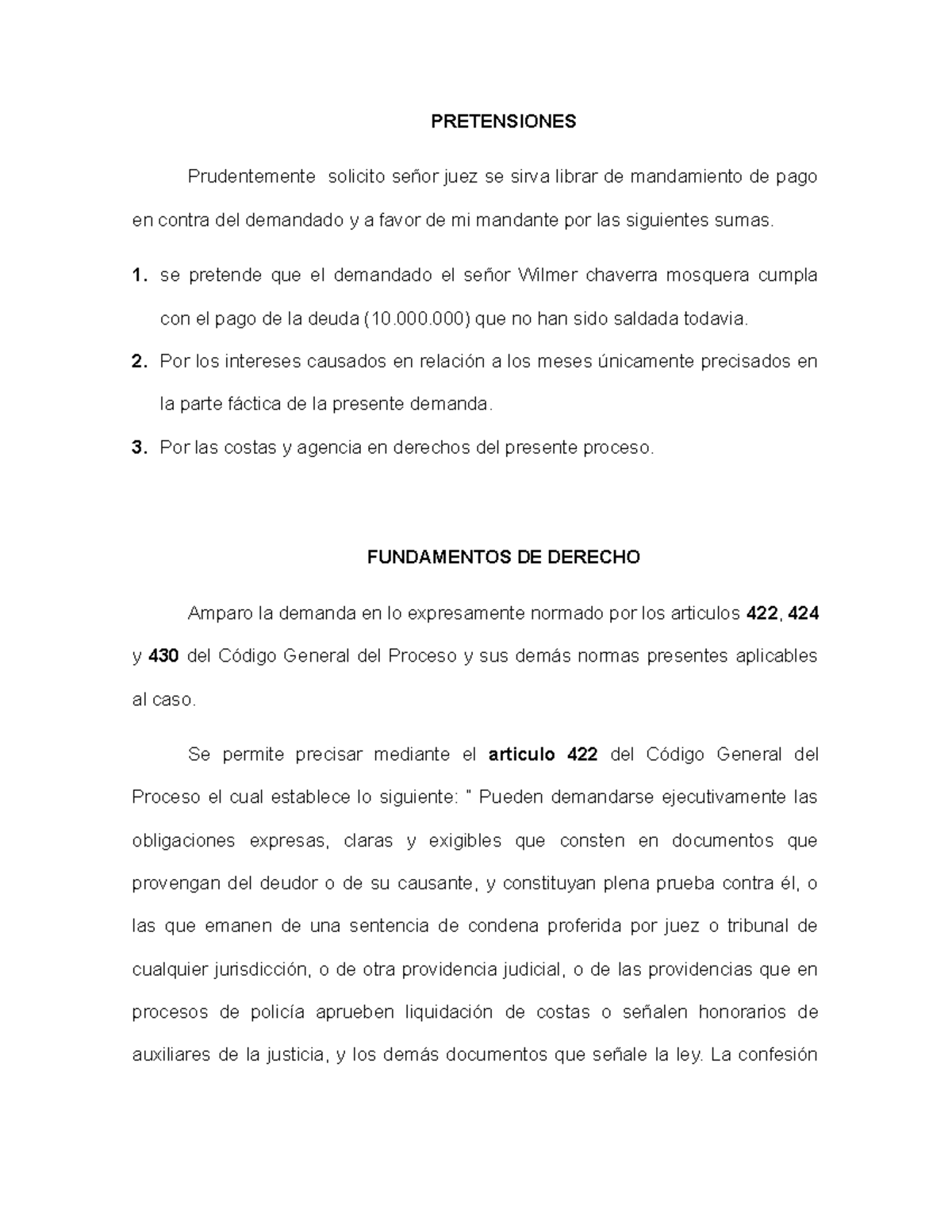 Demanda Ejecutiva: Partes, Pretensiones y Fundamentos Jurídicos T.G ...