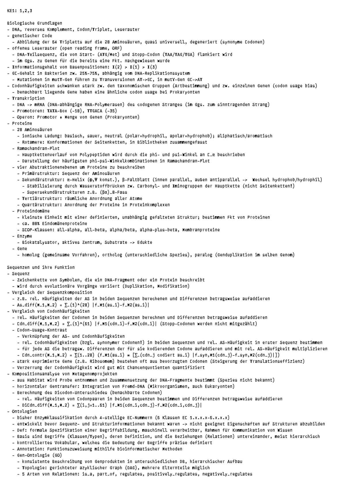 Spickzettel: Grundlegende Algorithmen der Bioinformatik (01738) - Studocu