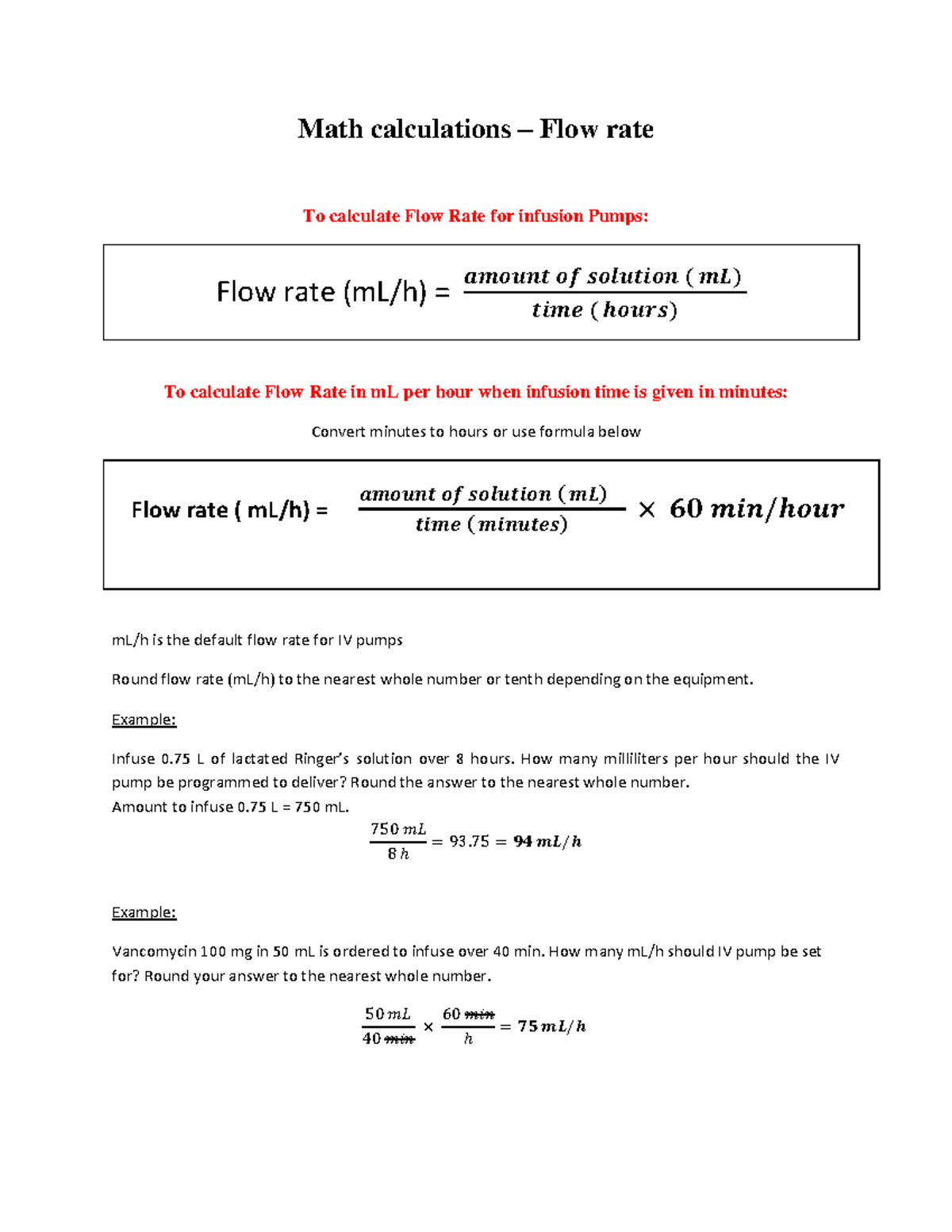 MTH 101 Final Exam Notes - Calculating Flow Rate for Infusion Pumps ...