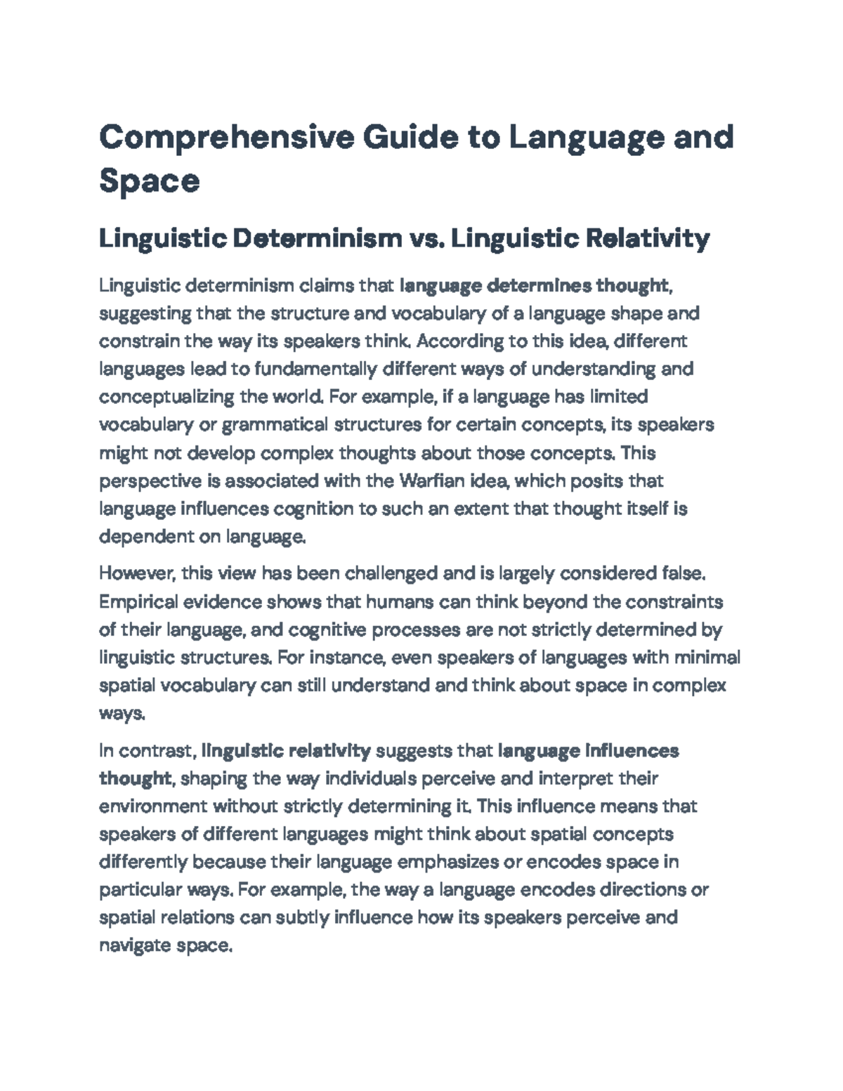 Guide to Linguistic Influence on Space: Determinism vs. Relativity ...