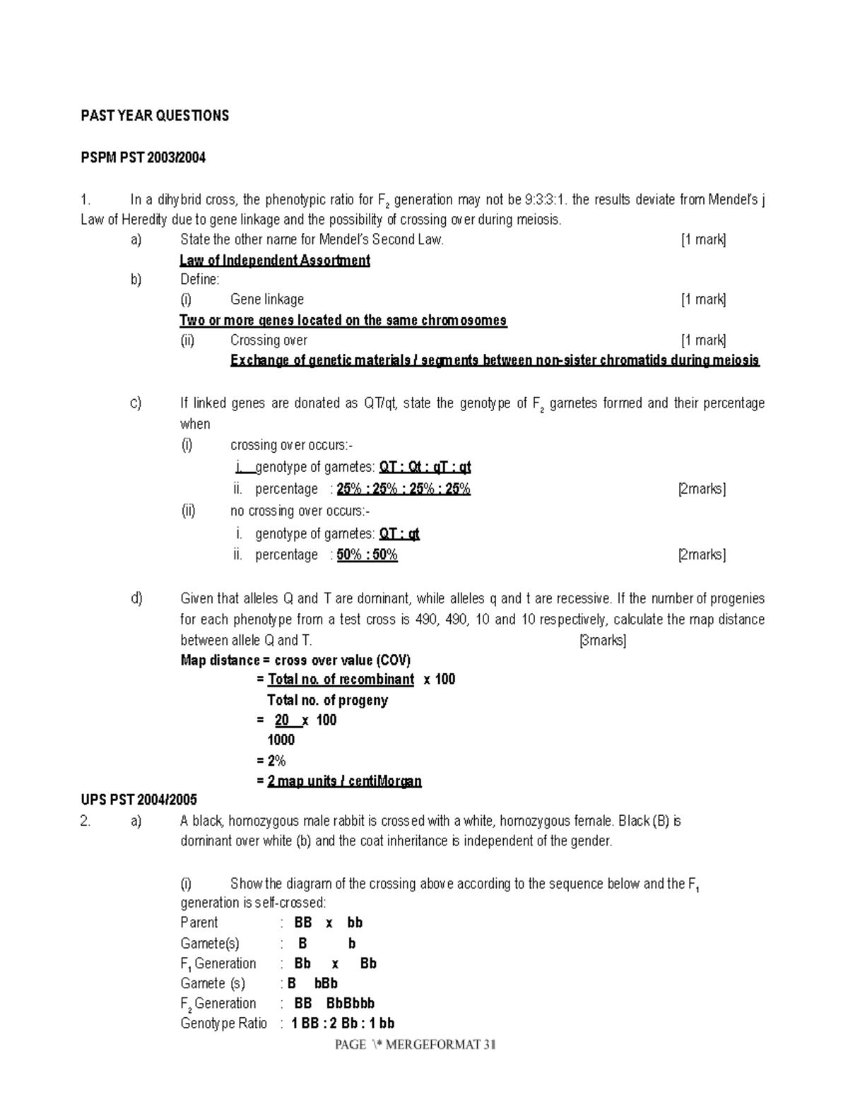 PSPM PST Genetic Inheritance Past Year Questions - Studocu