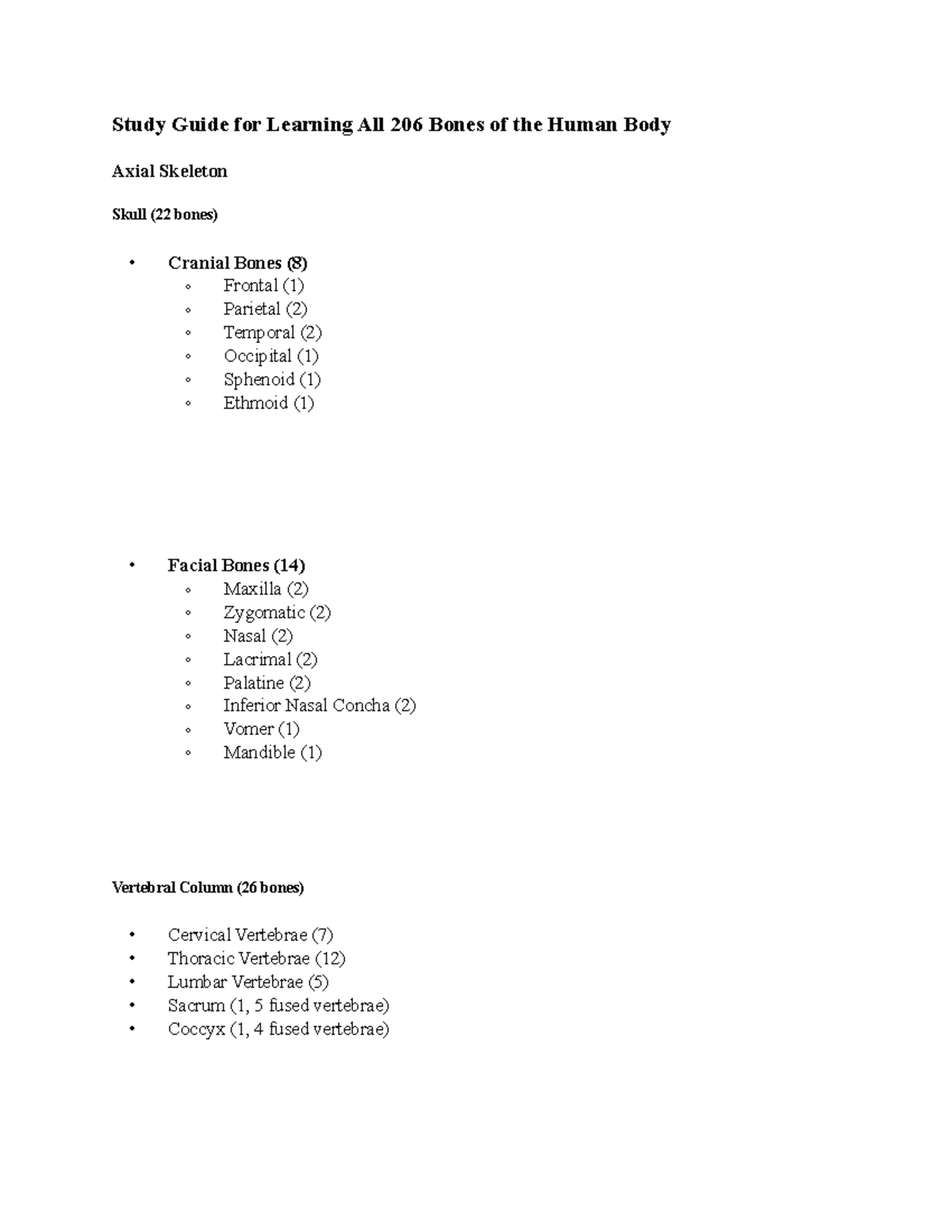Study Guide: Anatomy of 206 Bones in the Human Body - Studocu