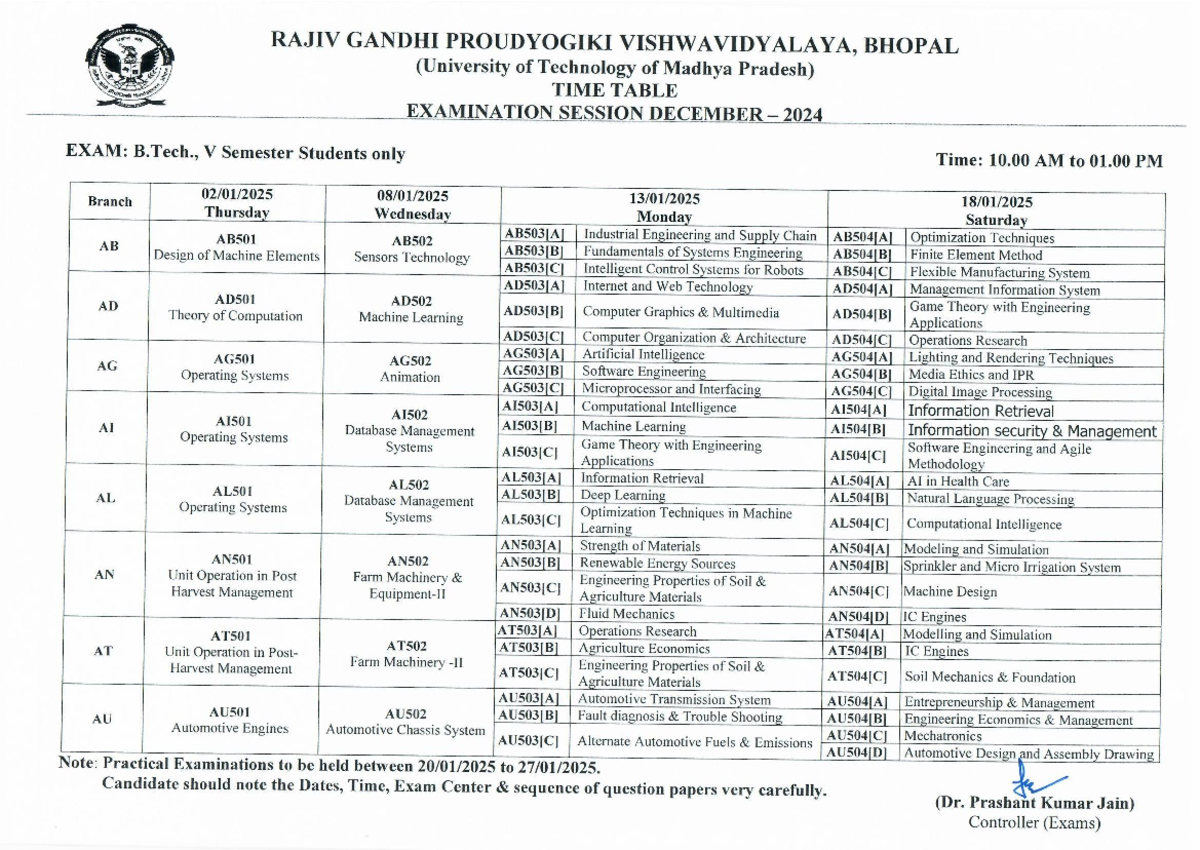 Frm download file (11) - Time table - RAJIV GANDHI PROUDYOGIKI ...