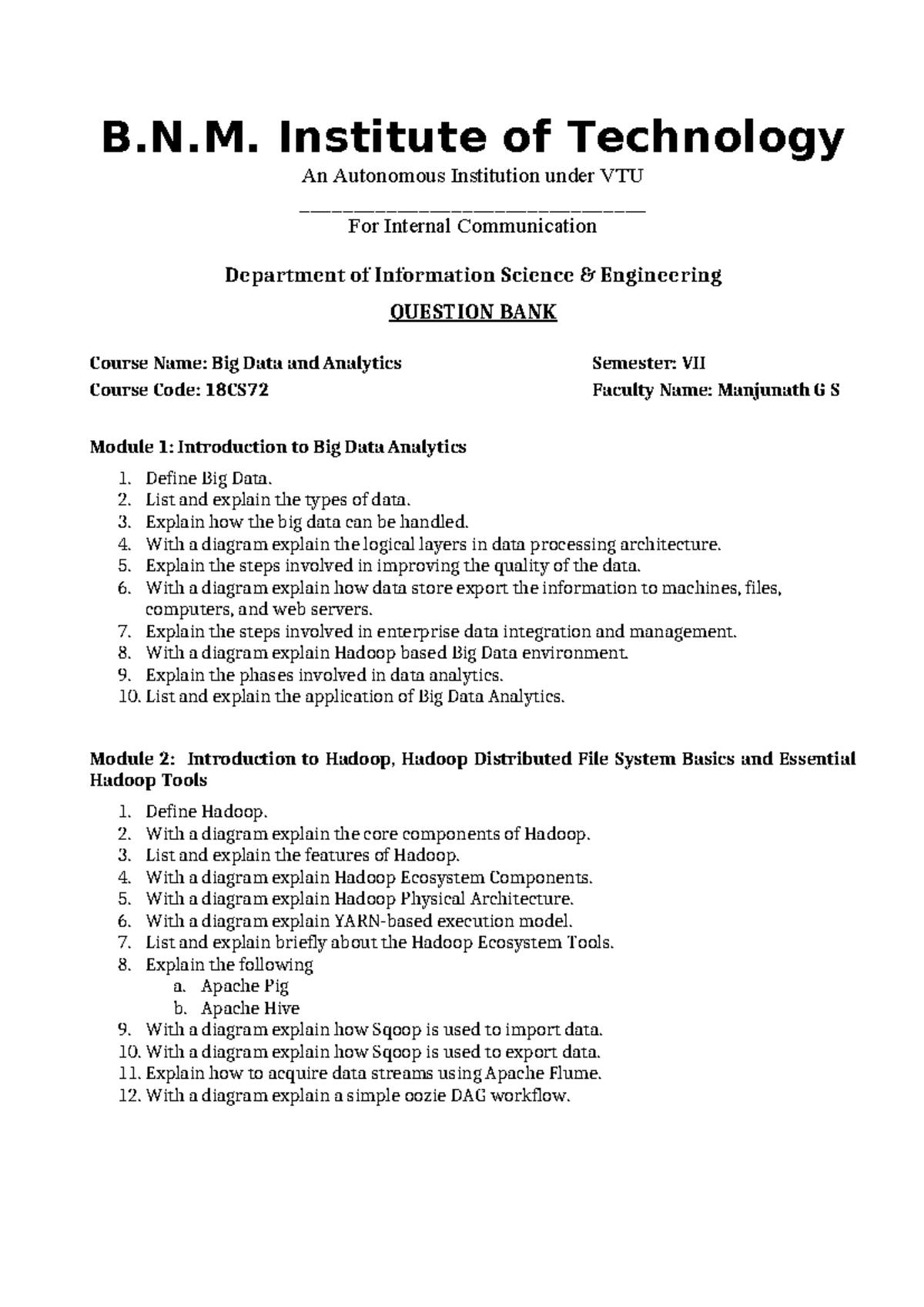 BDA Question Bank (18CS72) - Big Data & Analytics Study Guide - Studocu