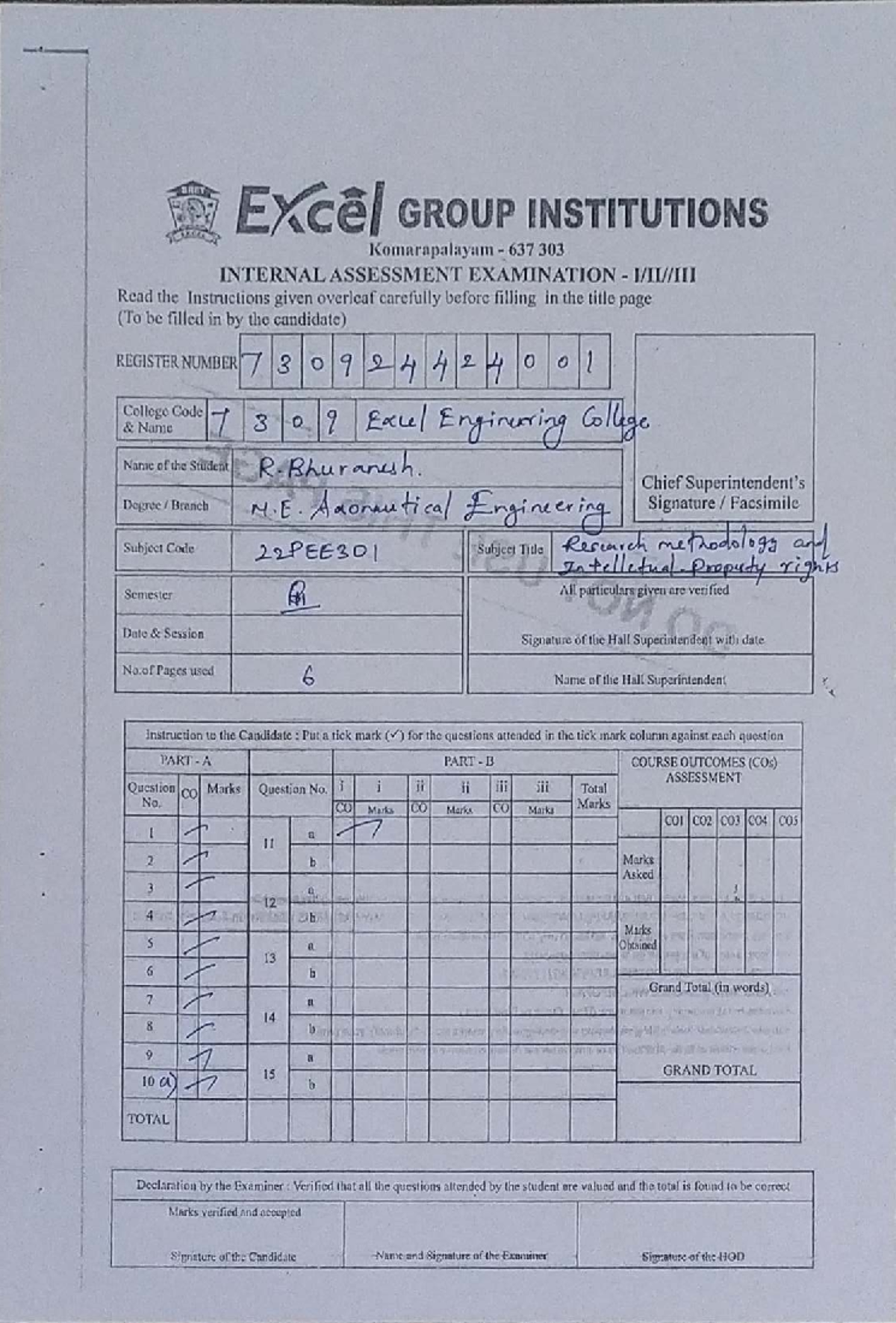 IAE-III Internal Assessment Exam: Research Methodology & IP Rights ...