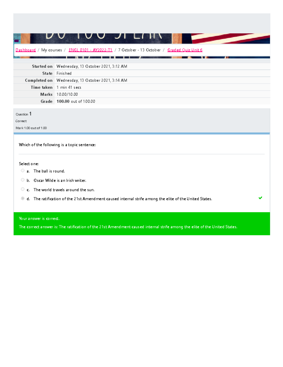 Graded Quiz Unit 6 Attempt review with answers. - Started on Wednesday ...