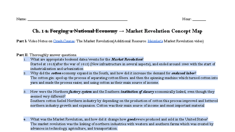 Ch. 14: Market Revolution Concept Map & Video Notes - Studocu