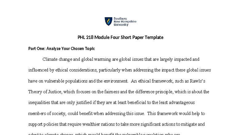 PHL 218 Module Four Short Paper - Analyzing Climate Change Ethics - Studocu