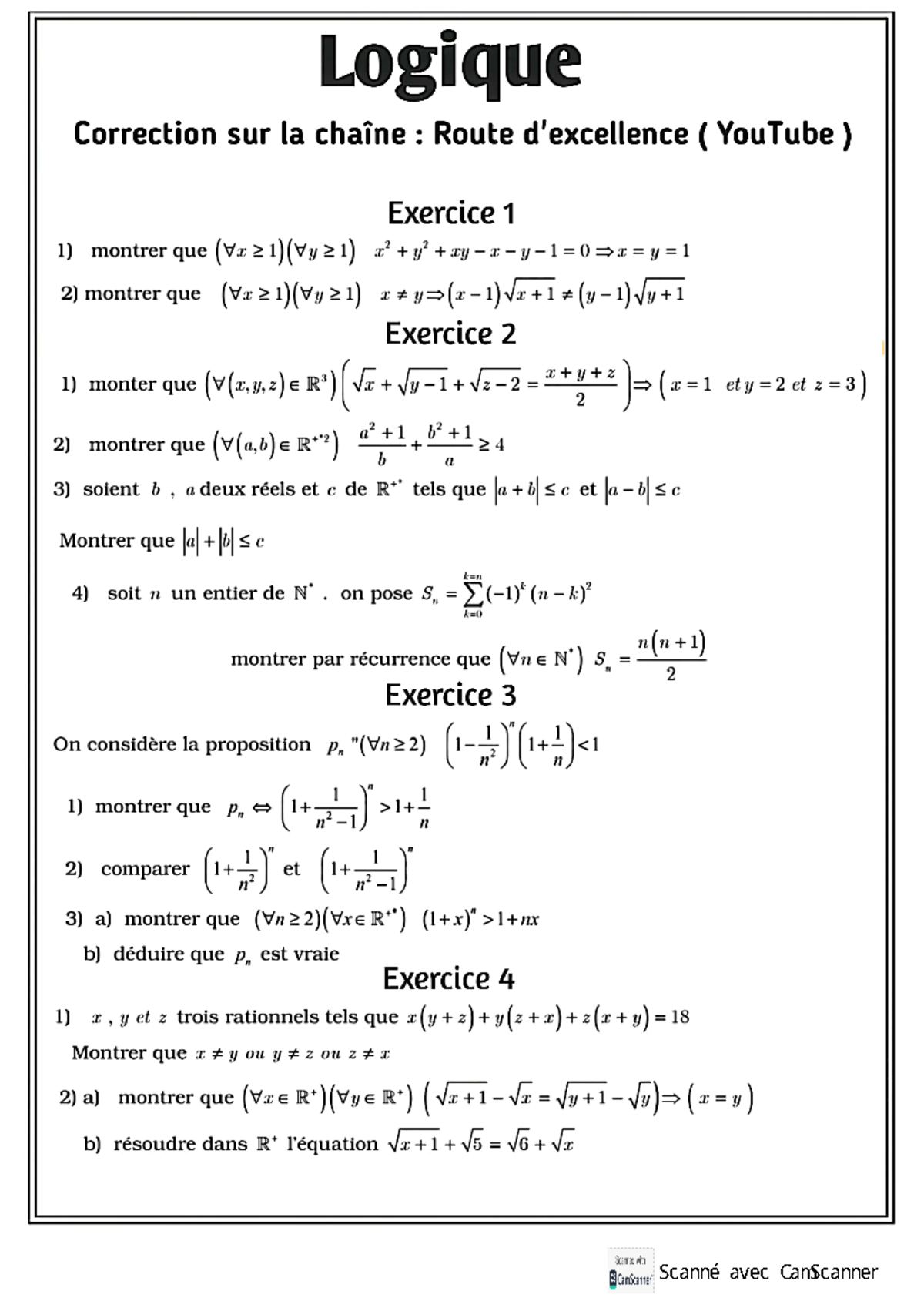 Série d'Exercices de Logique 1Bac SM @ Exerou - Corrigés et Solutions - Studocu