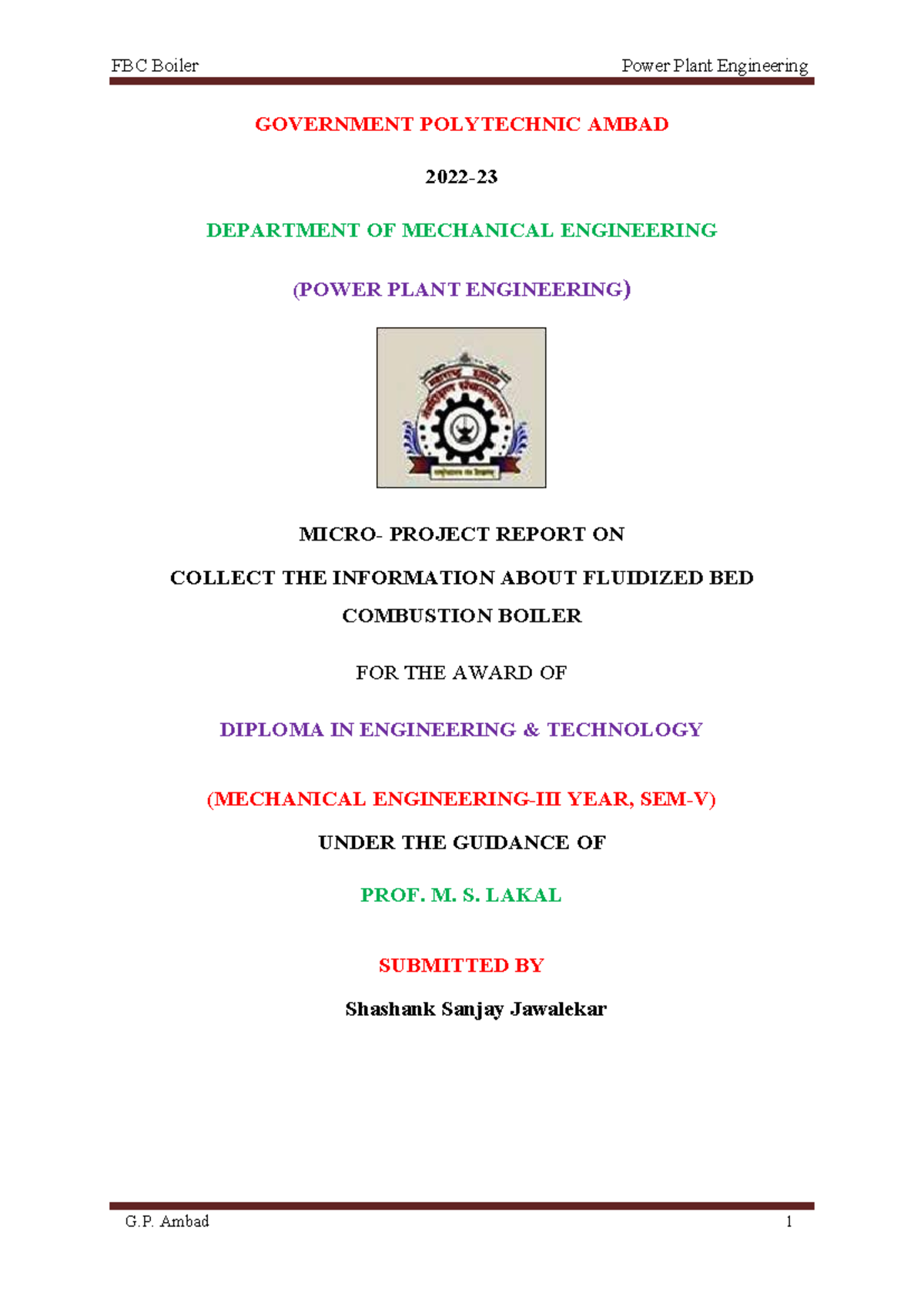 FBC Boiler Power Plant Engineering Project Report on Fluidized Bed ...