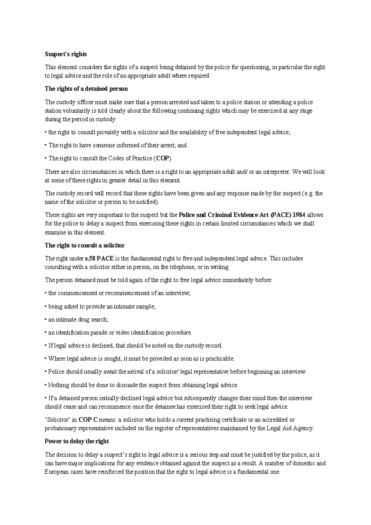 A Suspect's Rights: Legal Advice, Appropriate Adult & Delays (LAW 101 ...