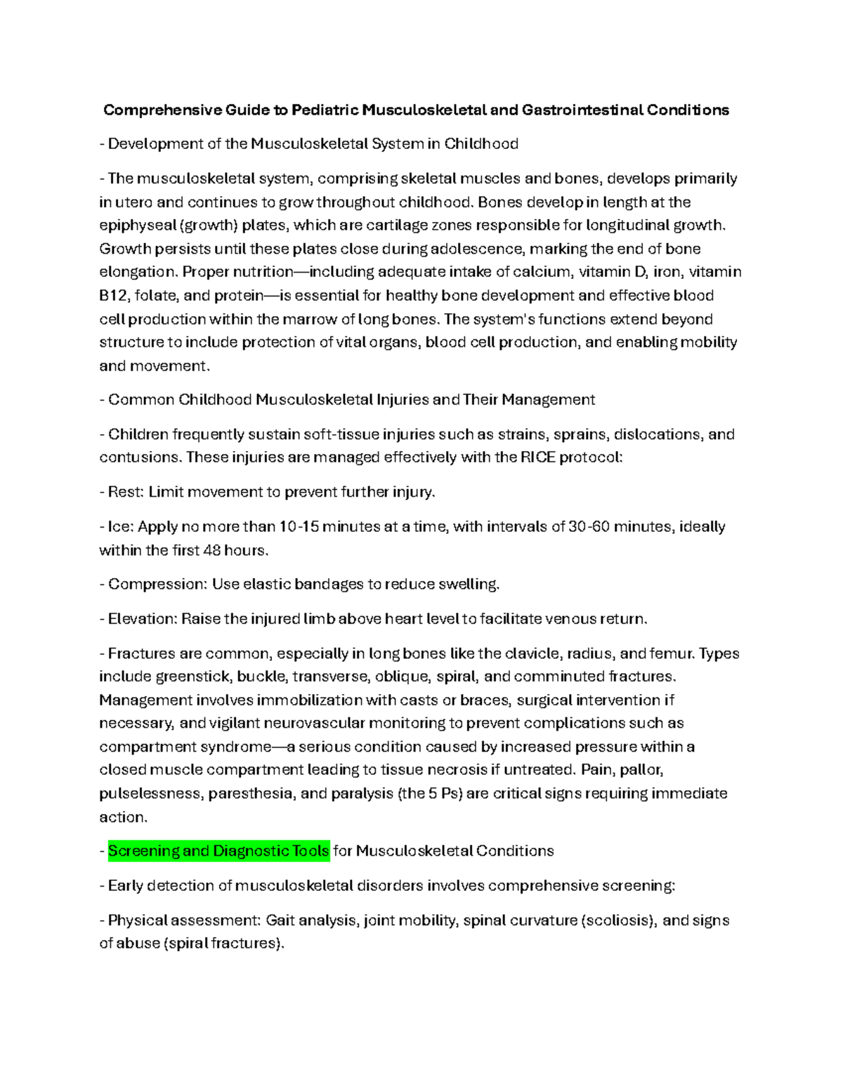 Pediatric Musculoskeletal & GI Disorders: A Comprehensive Guide - Studocu