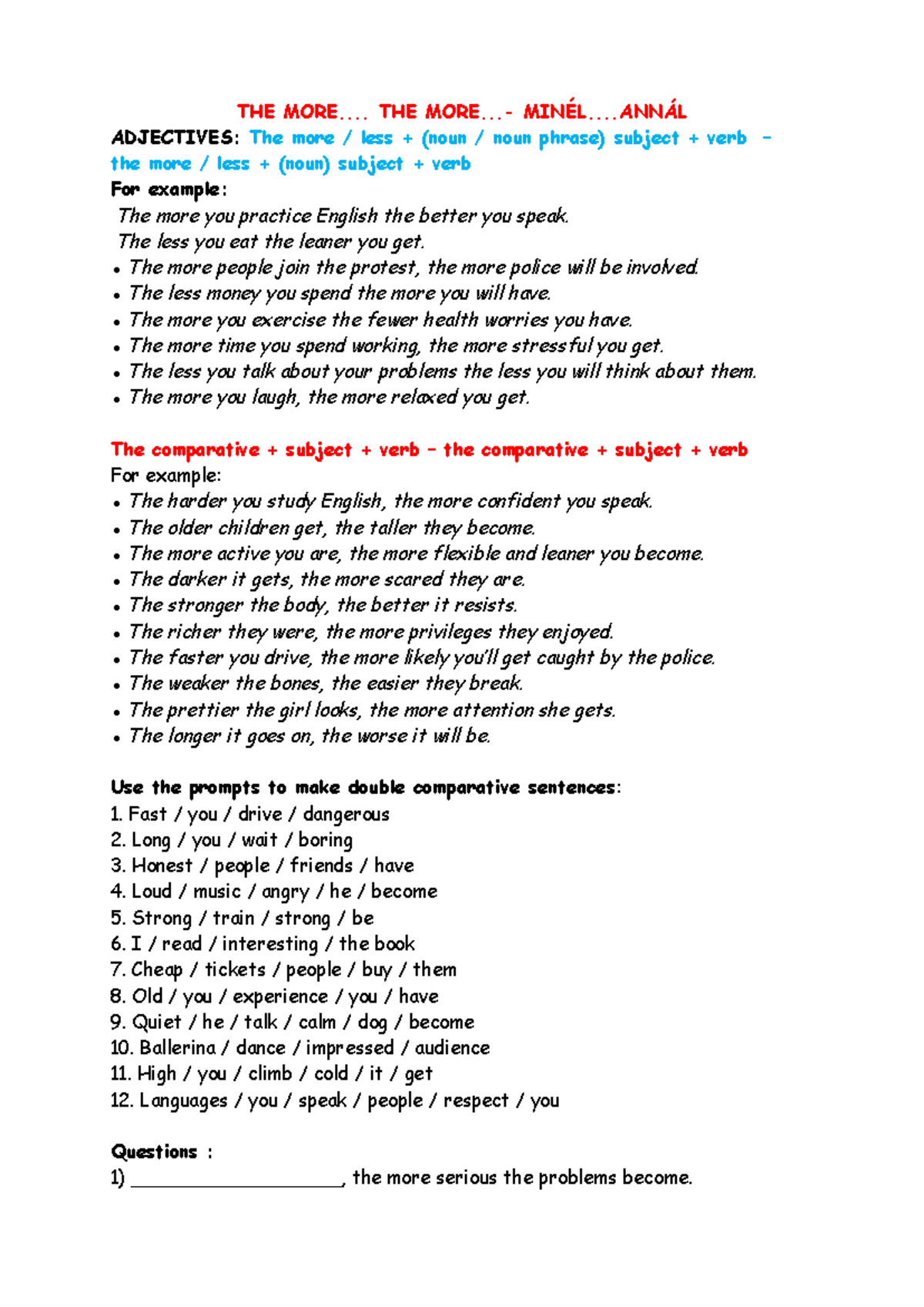 ENG101 Double Comparative Structures: Key Examples and Exercises - Studocu