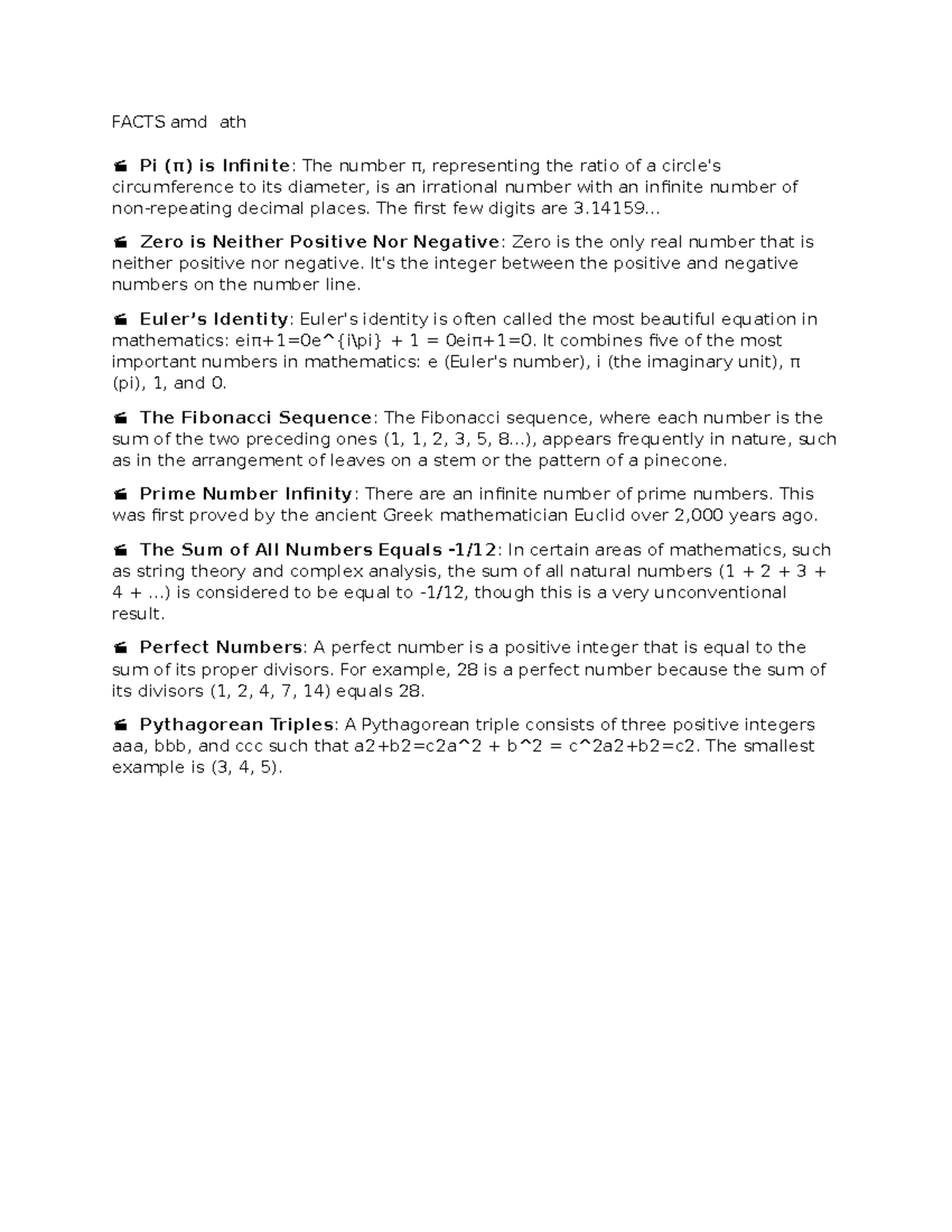 Facts amd ath - 10 statements - FACTS amd ath Pi (π) is Infinite: The ...