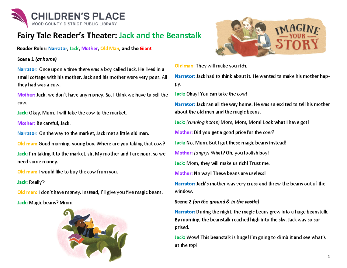 Reader's Theater Script: Jack and the Beanstalk (Drama Activity) - Studocu