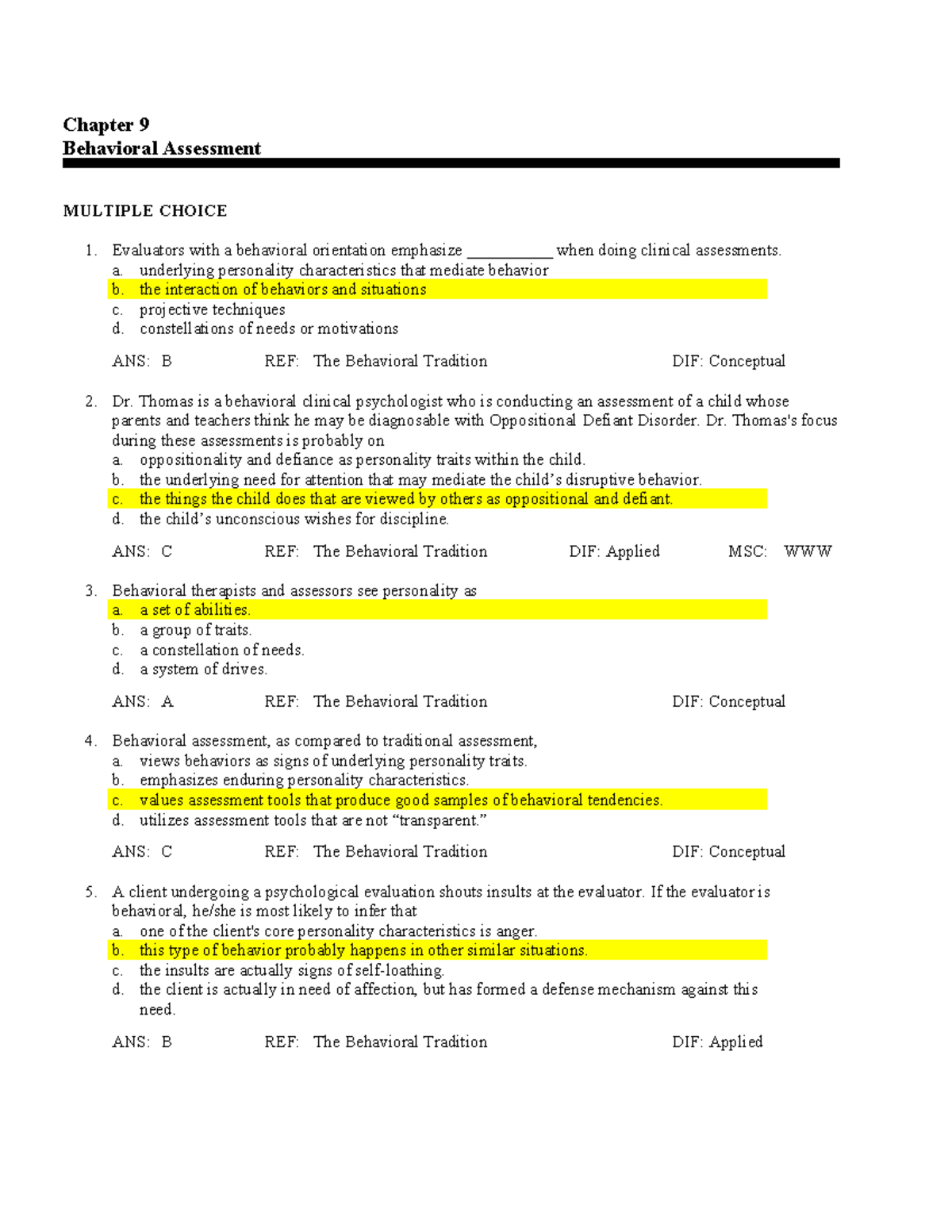 Chapter 9: Behavioral Assessment in Clinical Psychology (Rev. Edition ...