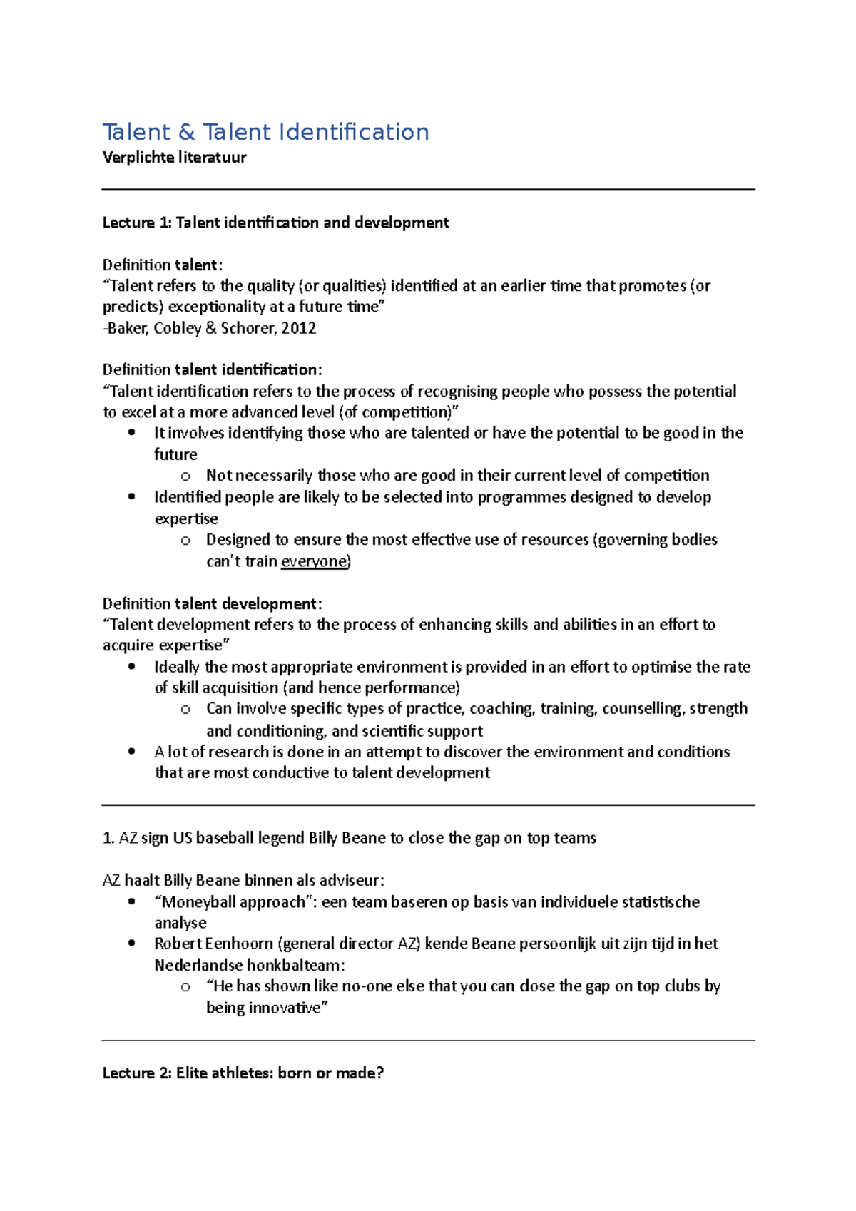 Talent Identification & Development Overview for Course ABC123 ...