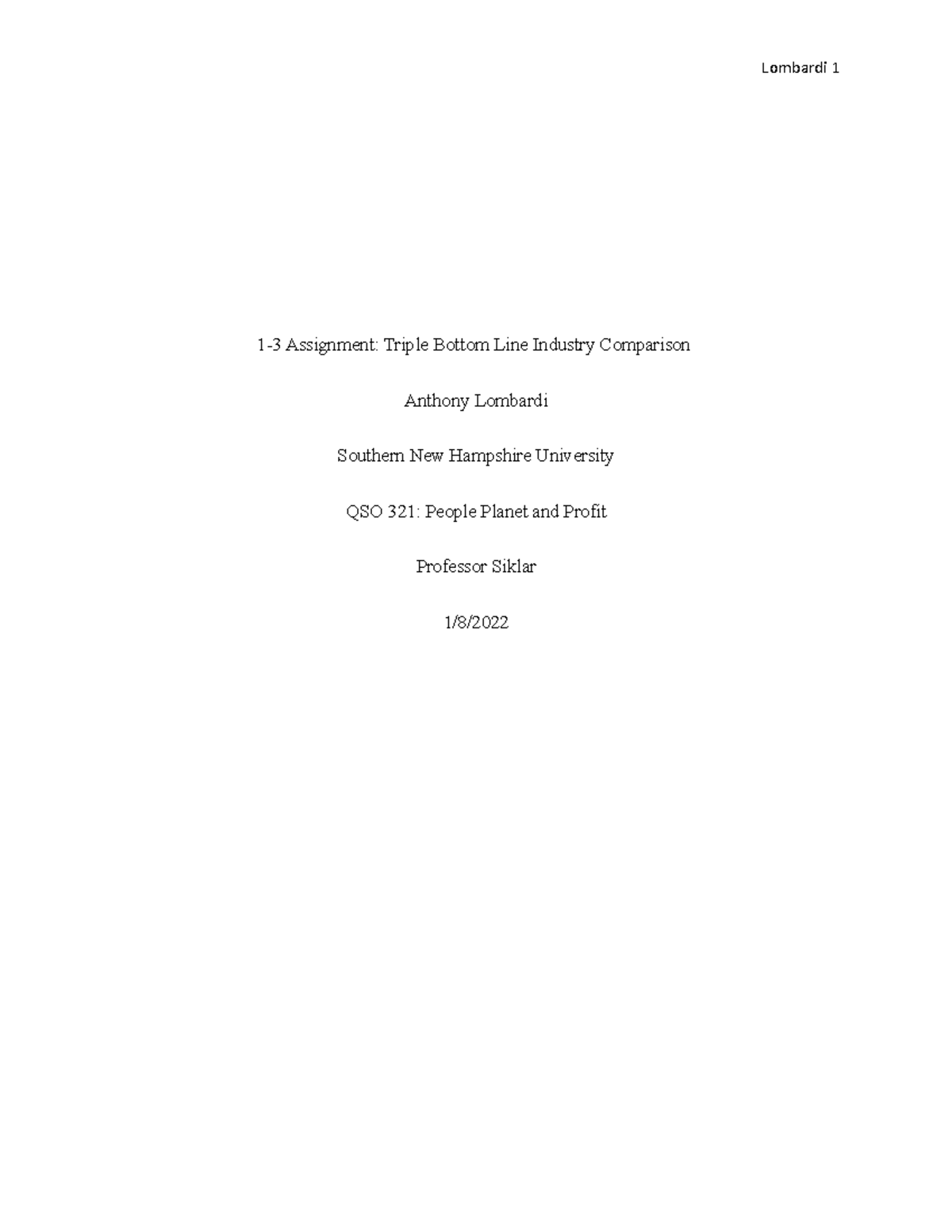 Module 1 - 1-3 Assignment: Triple Bottom Line Industry Comparison ...