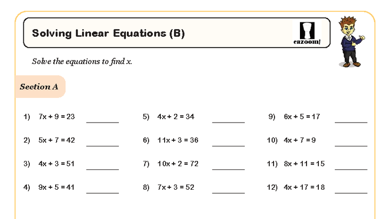 Solving Linear Equations (B) - Practice Problems and Solutions - Studocu