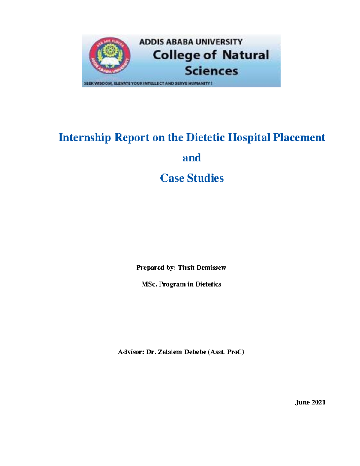 Internship Report: Dietetic Hospital Placement & Case Studies (2021 ...