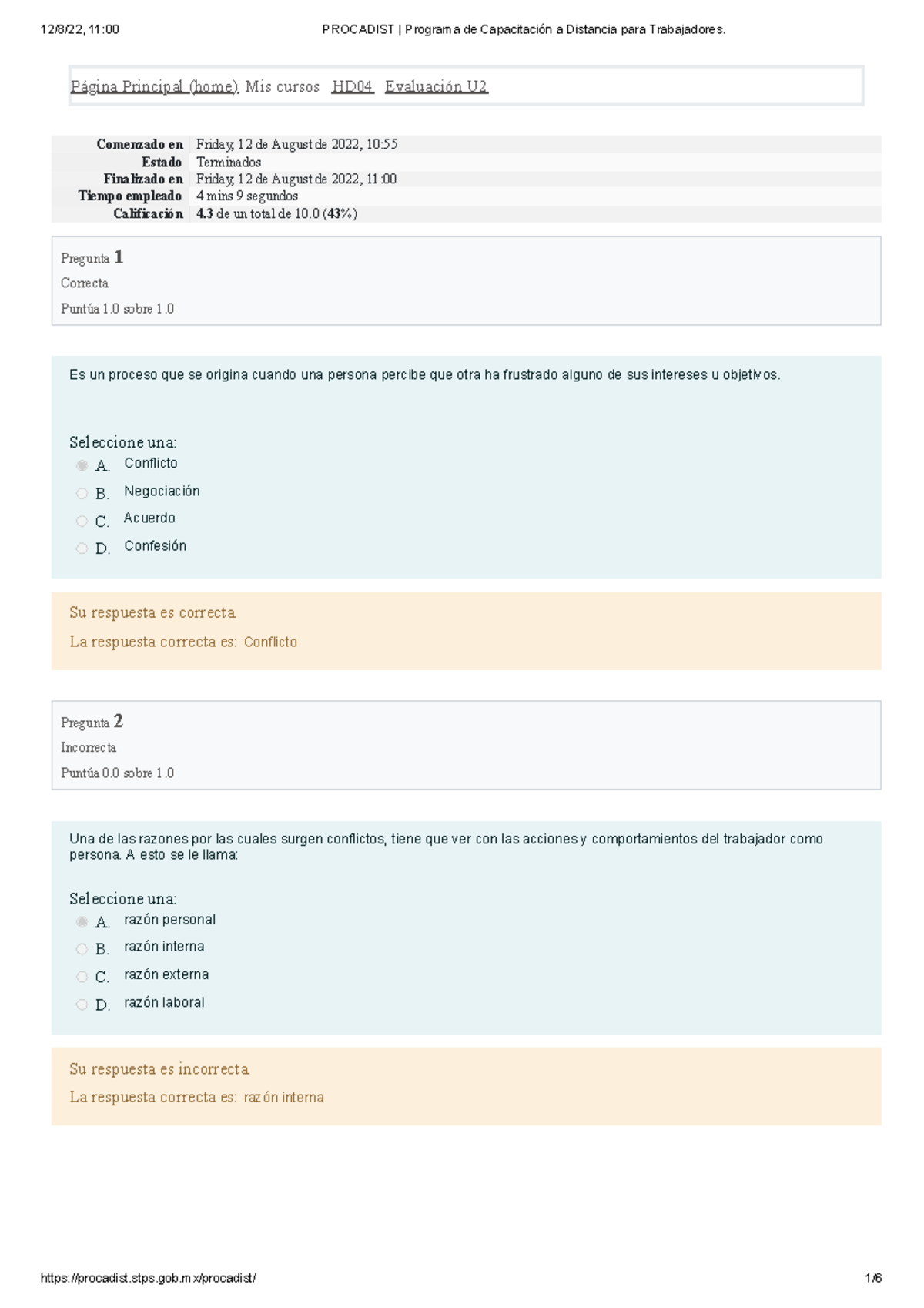 Procadist Habilidades Directivas U2 - Evaluación y Respuestas - Studocu