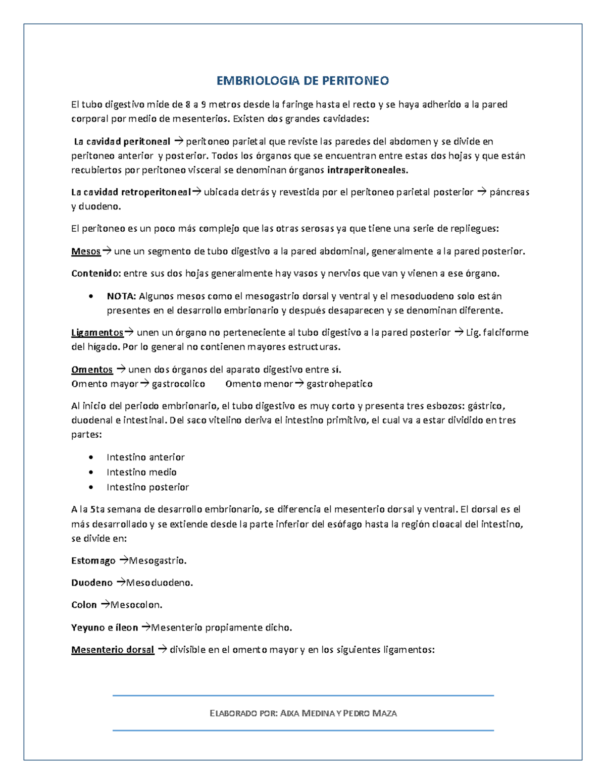 EMB 101: Embriología del Peritoneo y Desarrollo del Tubo Digestivo ...