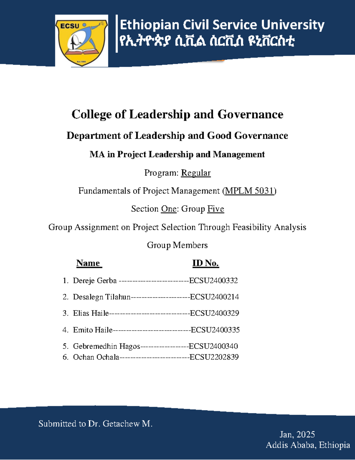 MPLM 5031 Group Assignment: Feasibility Analysis of Project Selection ...