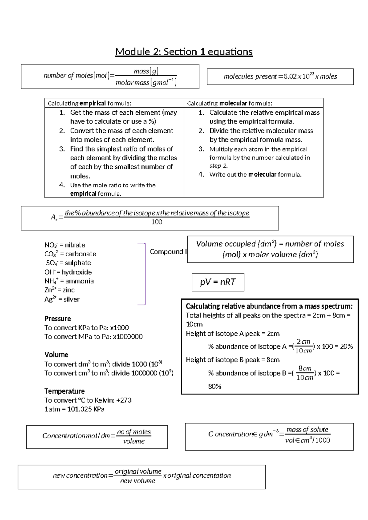 Module 2.1: Atoms & Reactions - Equations & Moles Calculations - Studocu