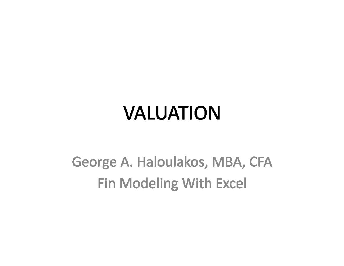 VALUATION (FIN 101) - Lesson Plan on Value Creation & Calculation - Studocu