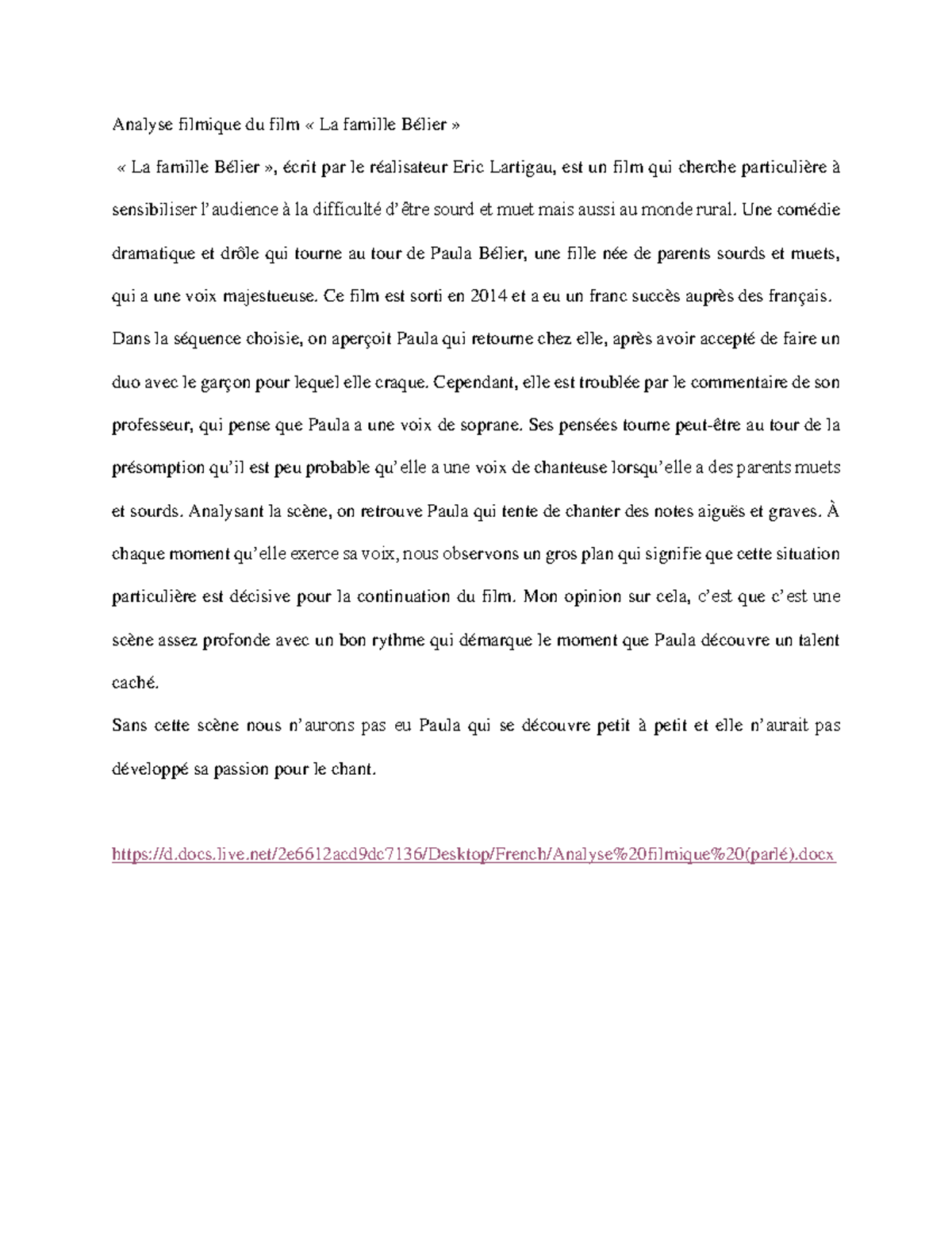 Analyse filmique projet 3 - Analyse filmique du film « La famille ...