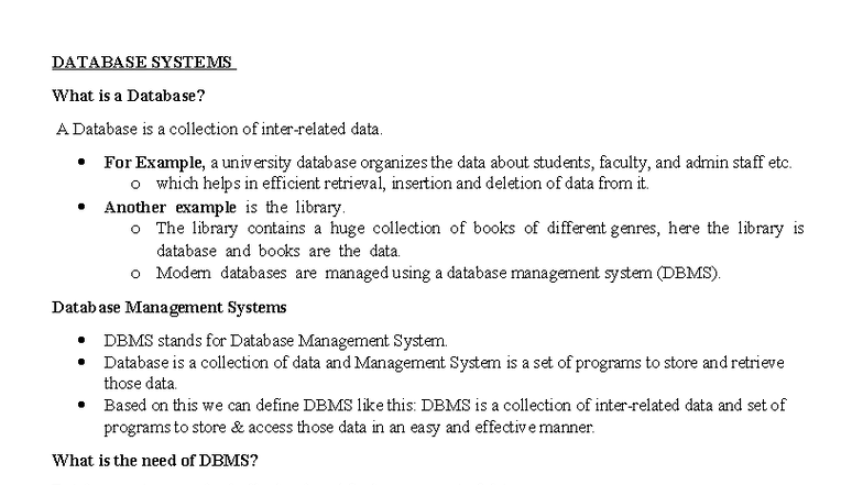 DBMS Unit I - III Year Lecture Notes on Database Systems - Studocu