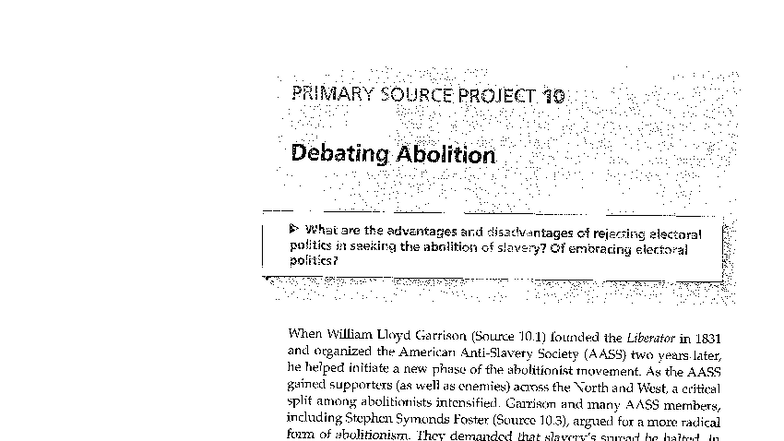 PRIMARY SOURCE PROJECT 10: Debating Abolition and Electoral Politics ...