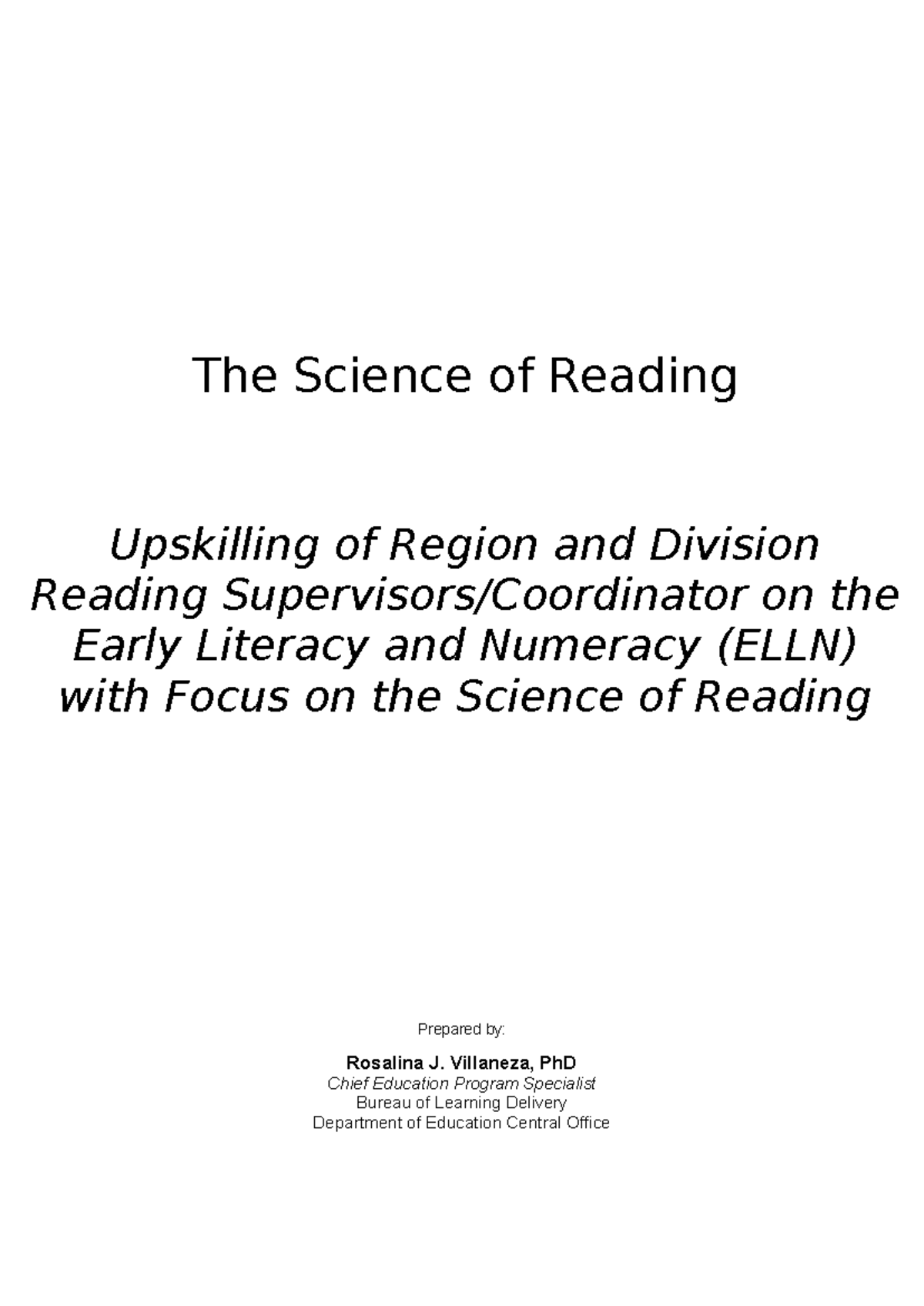 Session Guide: The Science of Reading (ELLN) by Dr. Rosalina J ...