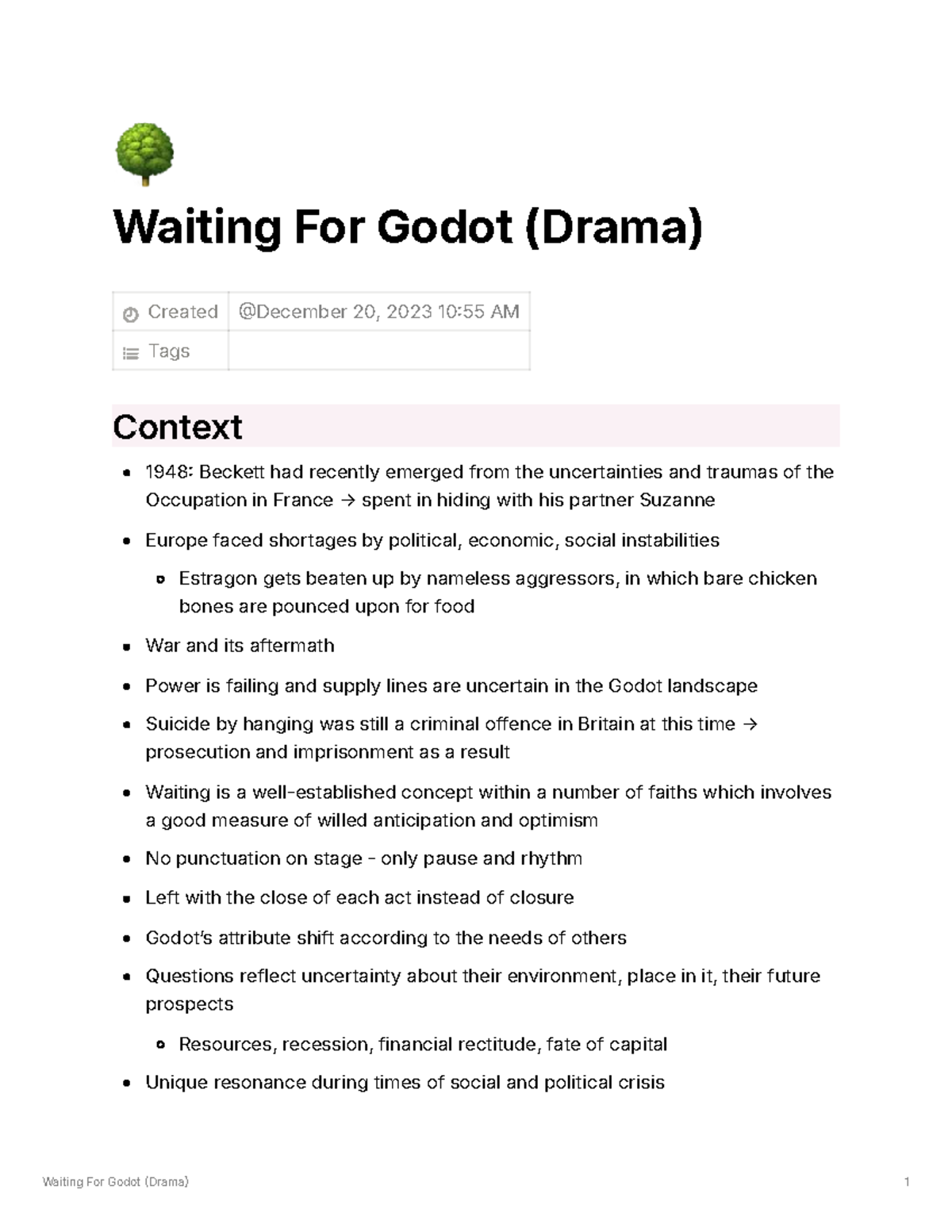 Waiting For Godot (Drama) - Analysis and Themes Overview - Studocu