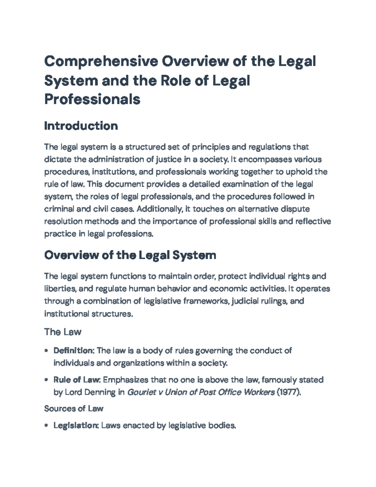 Legal System Overview: Roles of Legal Professionals & Procedures - Studocu