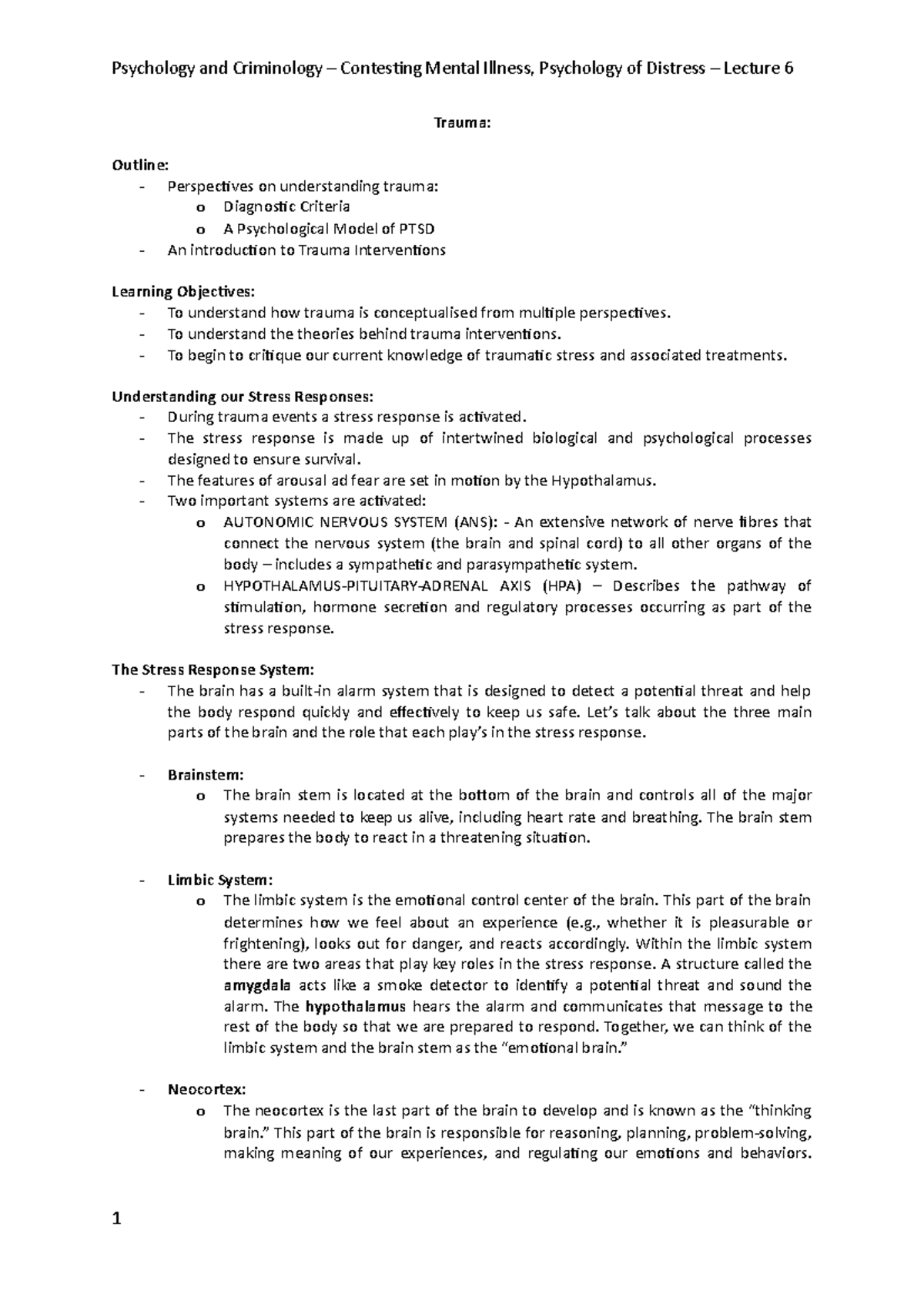 Understanding Trauma - Trauma: Outline: - Perspecives on understanding ...