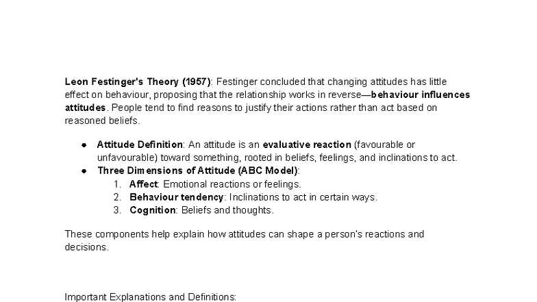 PSY220 Chapter 4: Attitudes, Behavior, and Cognitive Dissonance Notes ...