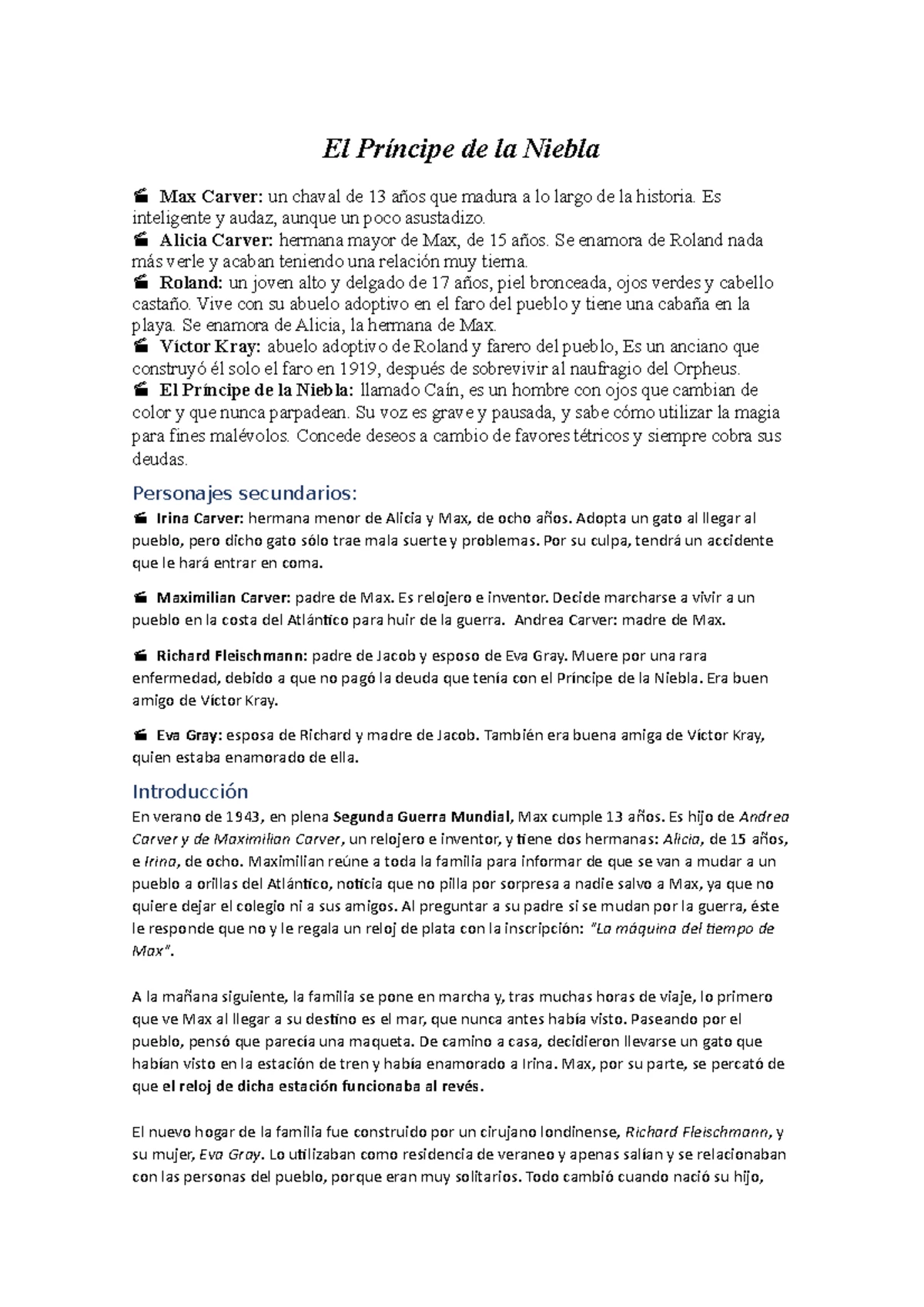 EL PRÍNCIPE DE LA NIEBLA CAPÍTULOS 1 A 17 RESUMEN Y ANÁLISIS - Studocu