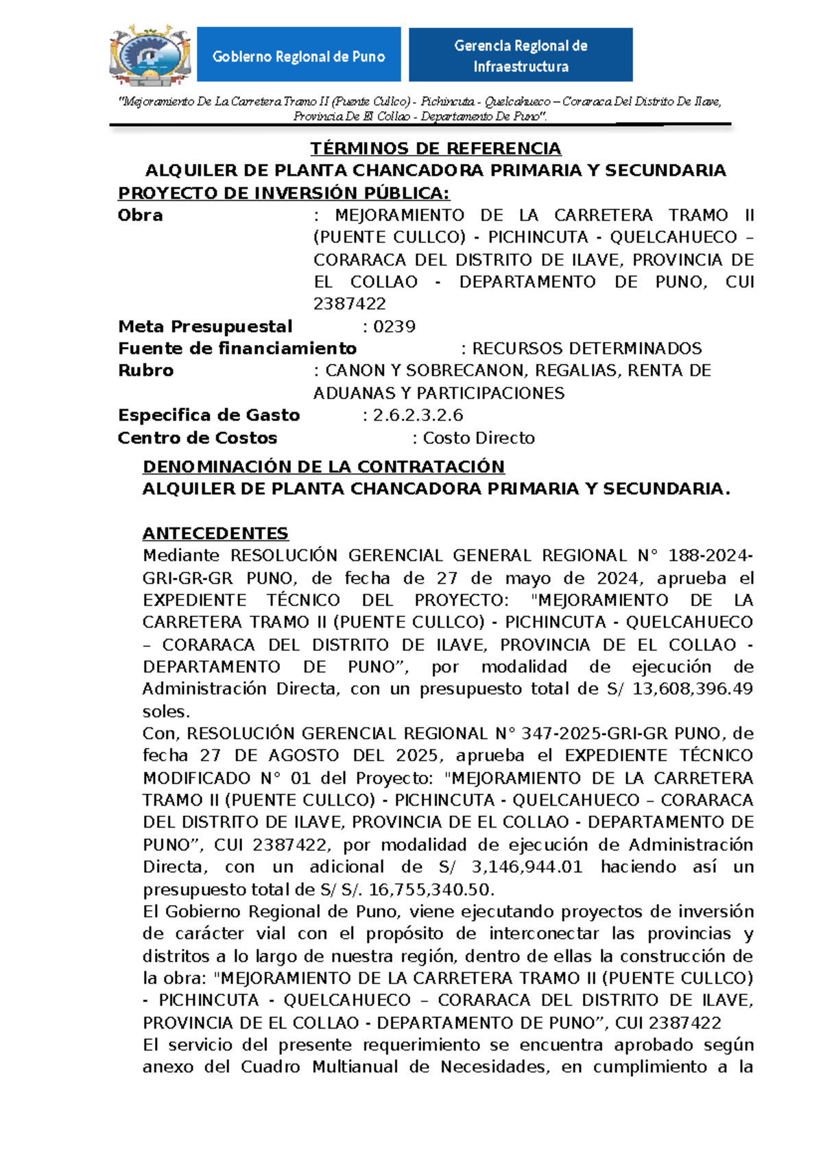 TDR para Alquiler de Planta Chancadora - Proyecto Carretera Tramo II ...