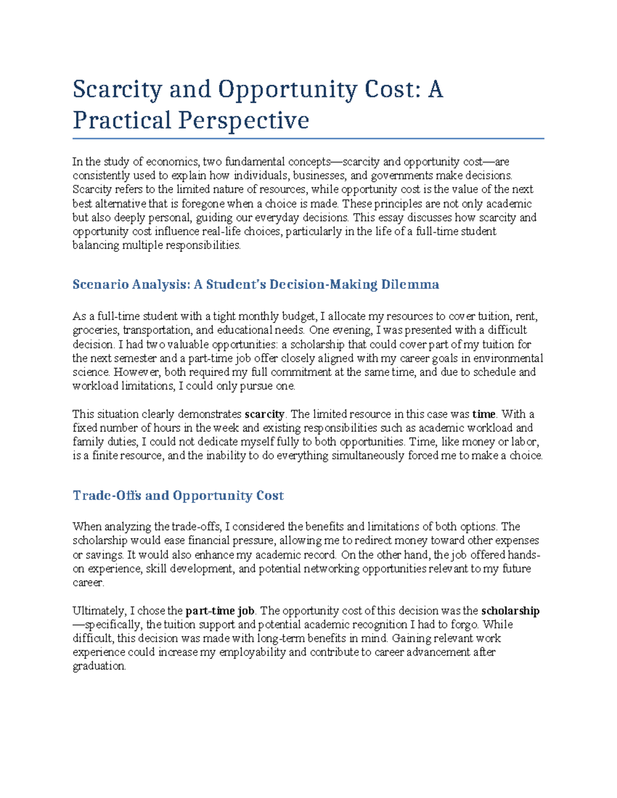 Scarcity and Opportunity Cost ECON WEEK 1 - Scarcity and Opportunity ...