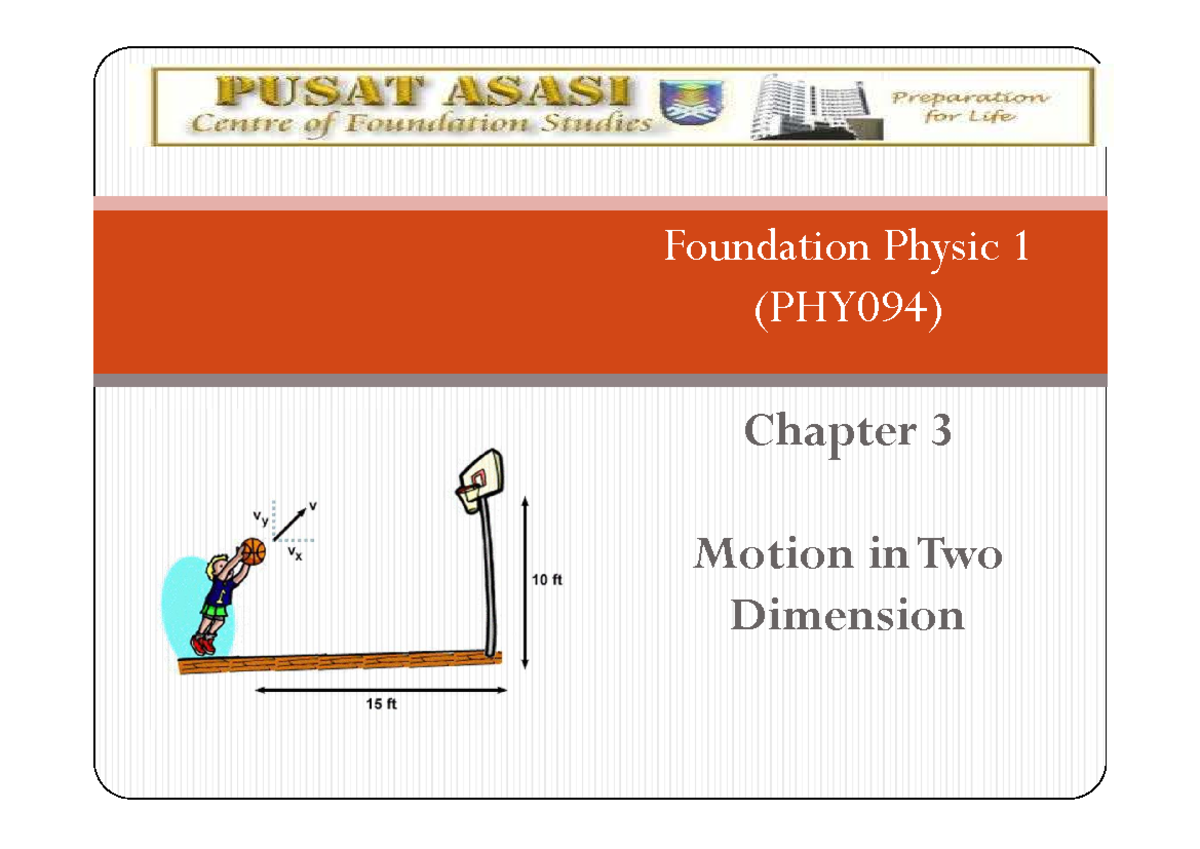 Foundation Physics 1 (PHY094) Chapter 3: Motion in 2 Dimensions - Studocu