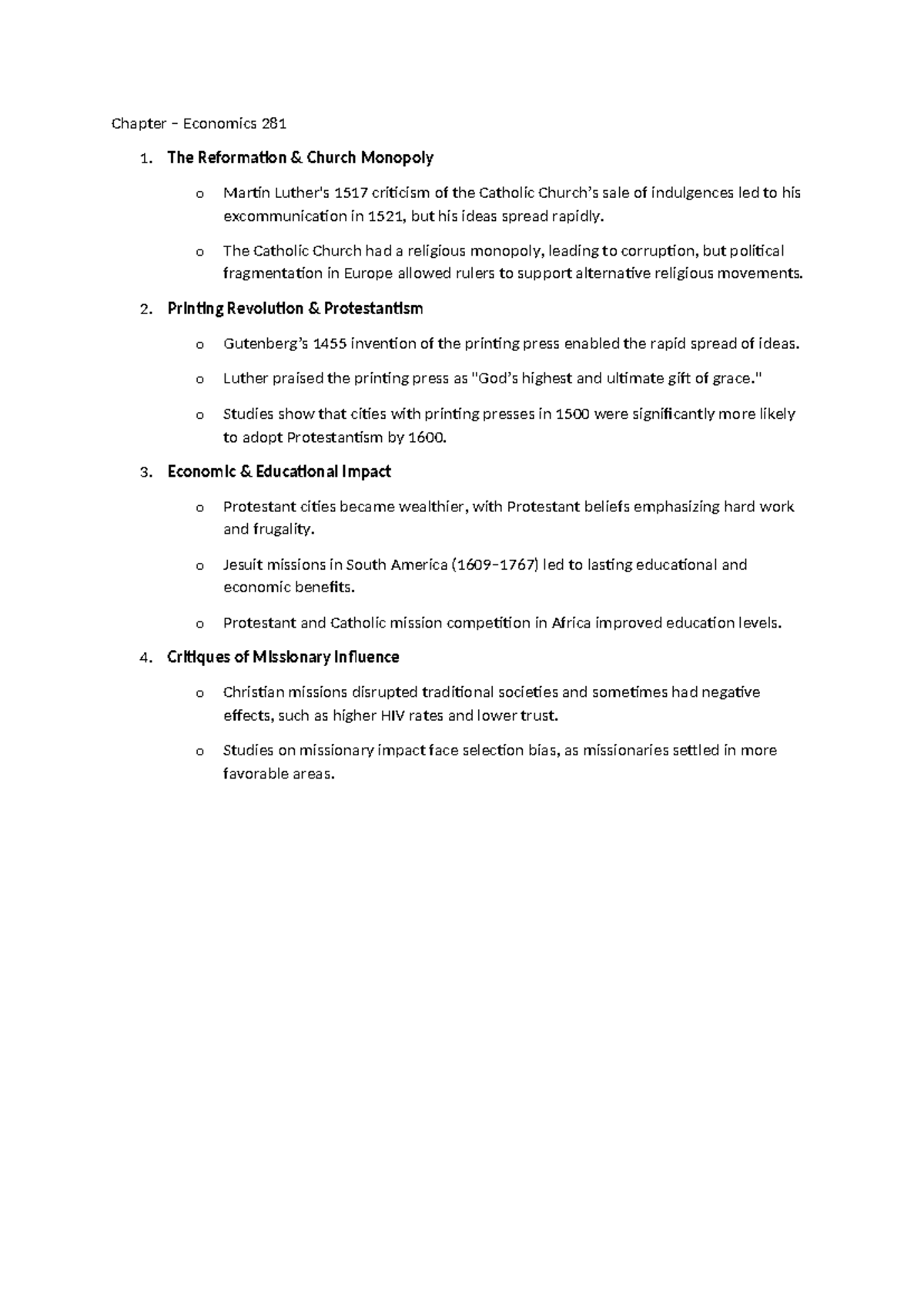 Chapter 13 - notes on the protestant reformation - Chapter – Economics ...