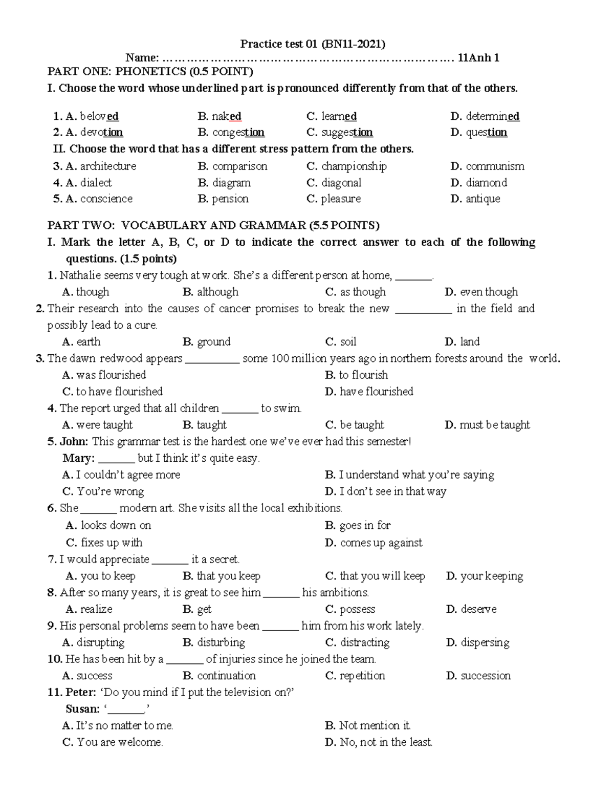 Practice Test 01 - HSG11 Bắc Ninh 2020-2021 - Studocu