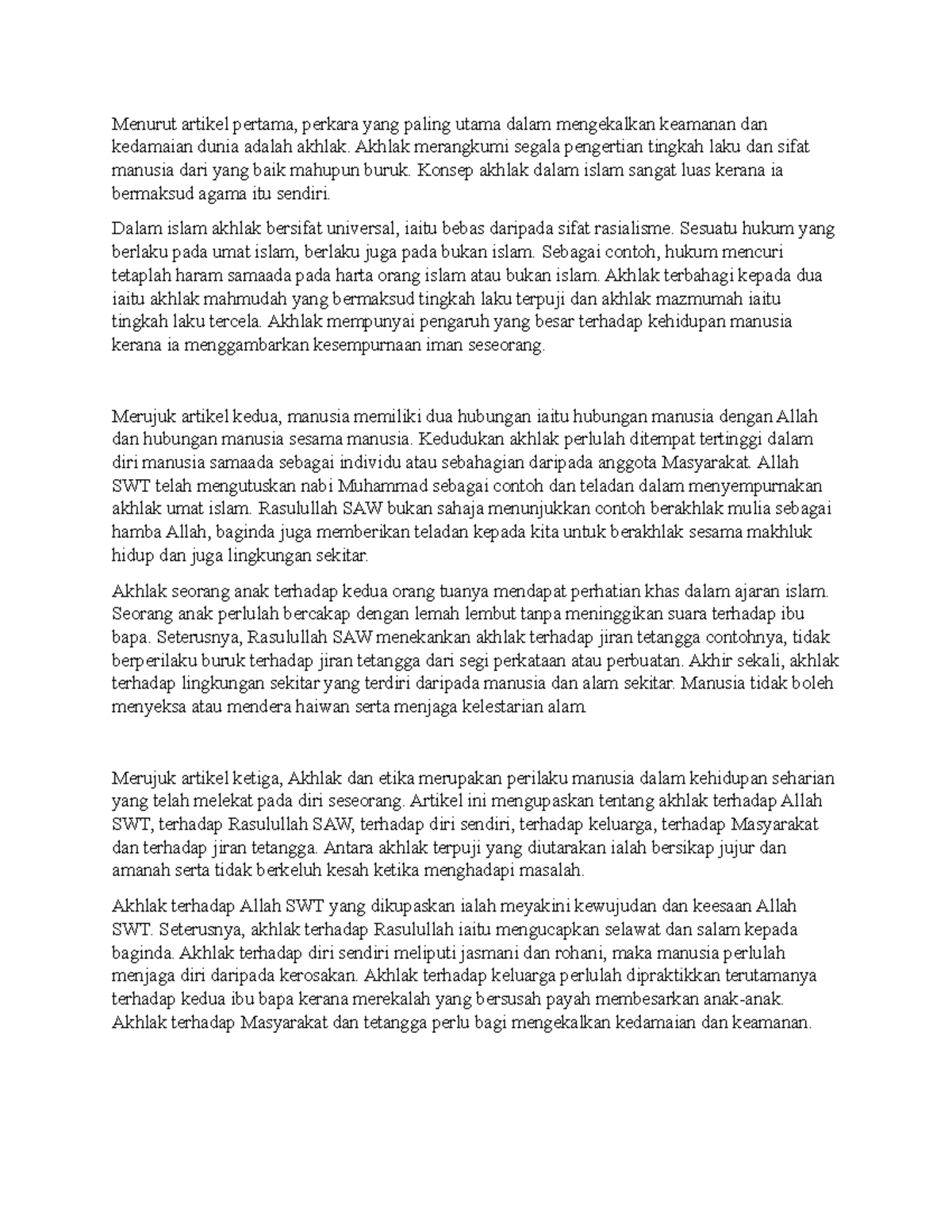 Ulasan Artikel: Akhlak dalam Kehidupan Seharian dan Perilaku Manusia ...