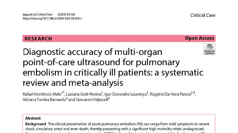 Diagnostic Accuracy of POCUS for PE in Critical Care: A Systematic ...