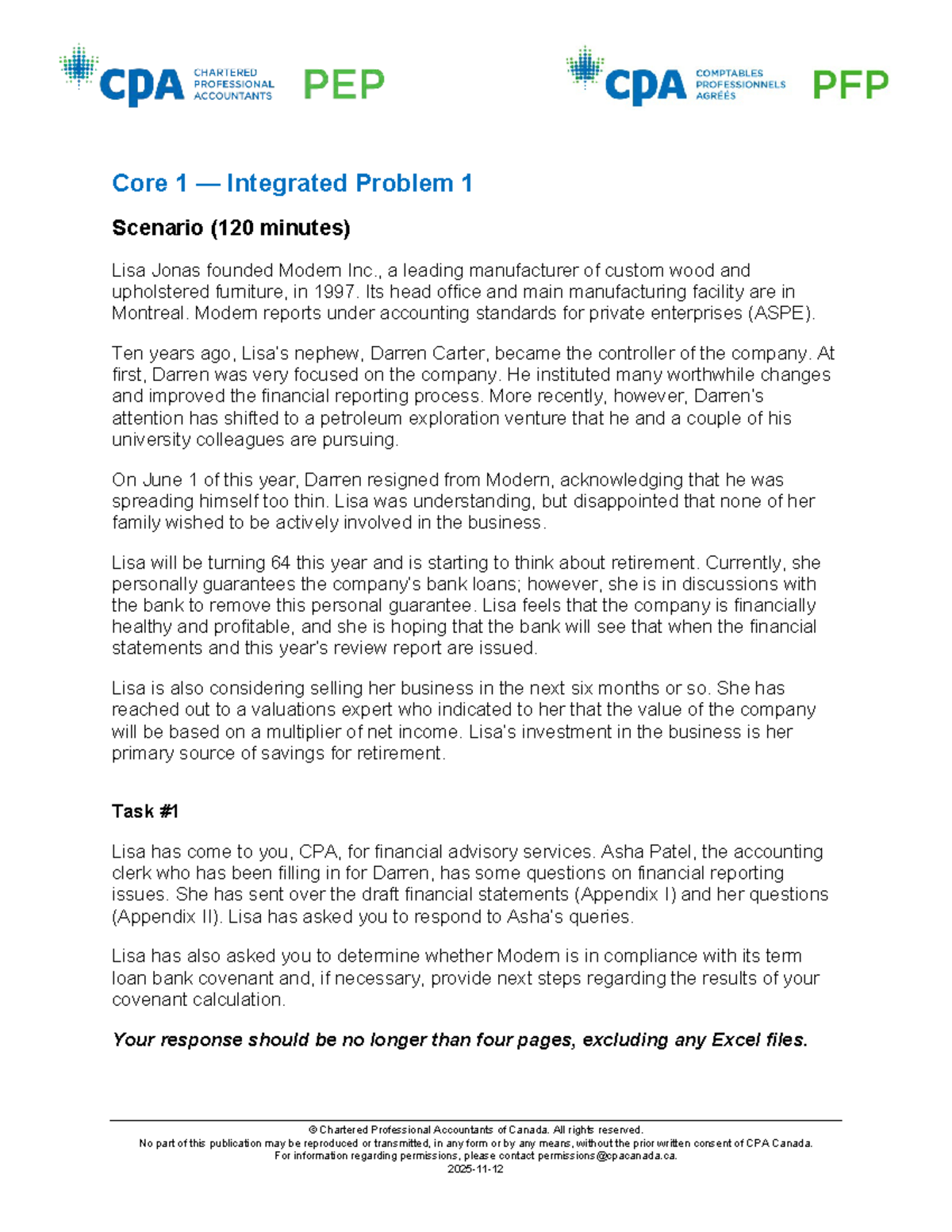 Core 1 Integrated Problem 1: Financial Advisory for Modern Inc. - Studocu