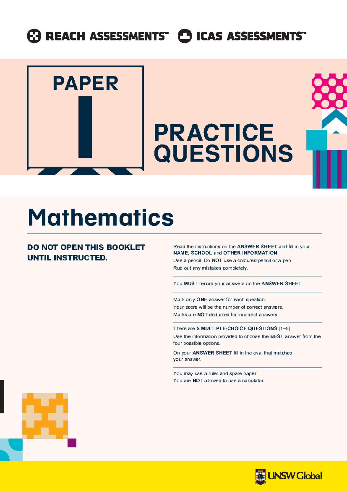 ICAS Mathematics Paper I Practice Questions and Instructions - Studocu