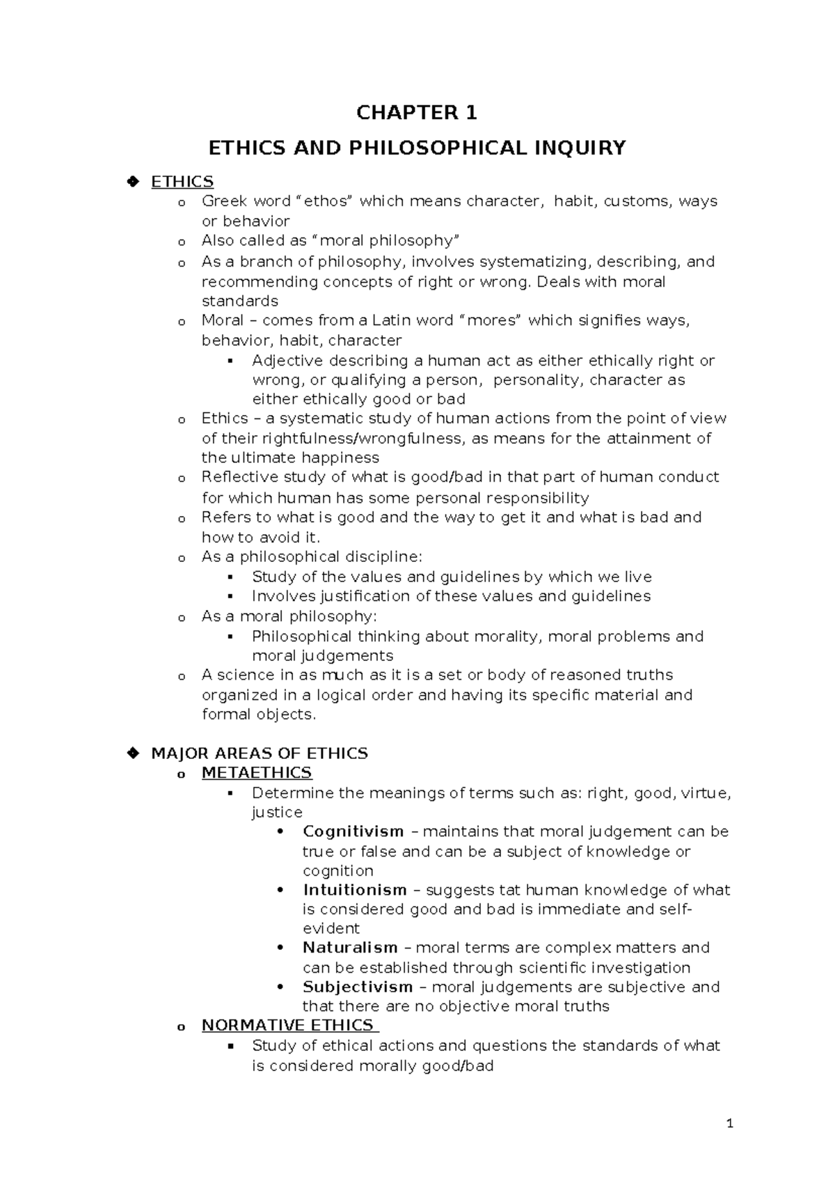 Chapter I: Ethics and Philosophical Inquiry in Moral Philosophy - Studocu